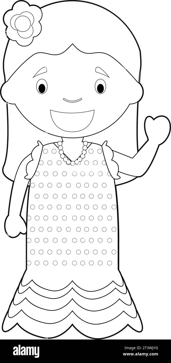 Easy coloring cartoon character from Spain dressed in the traditional ...