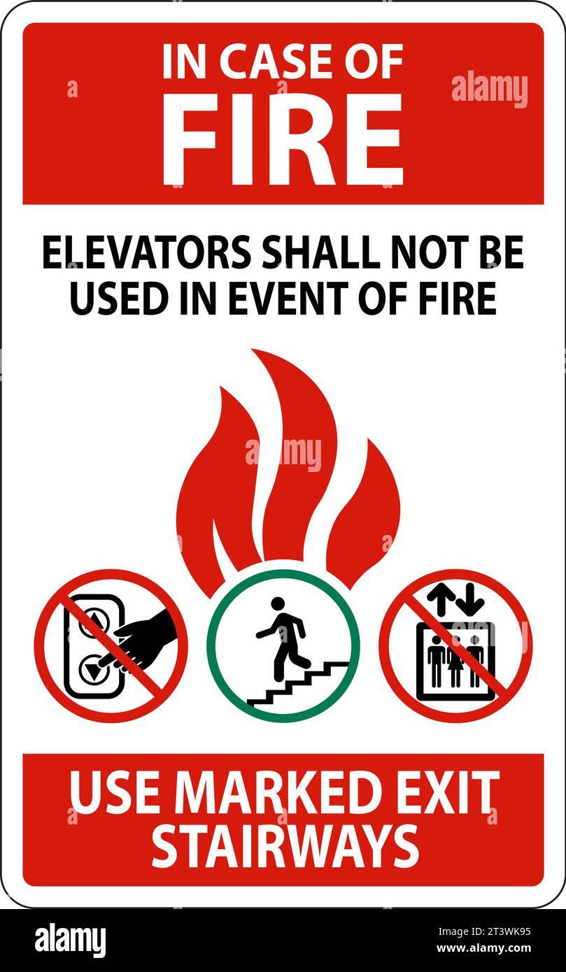 In Case Of Fire Sign: Elevators Shall Not Be Used In Event Of Fire, Use ...