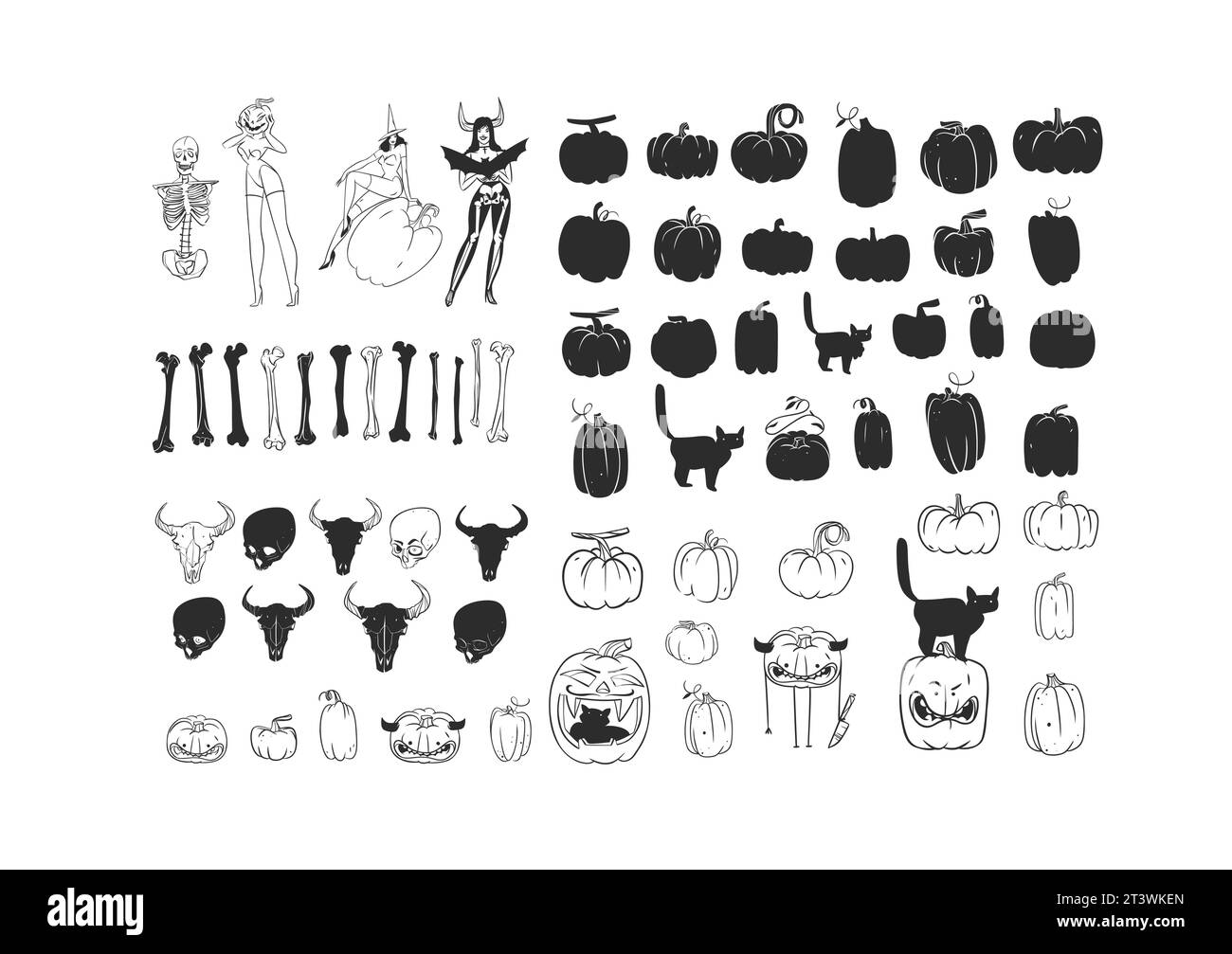 Hand drawn vector abstract graphic line art and silhouette Halloween ...