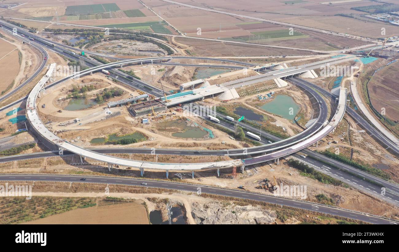 Aerial photo shows the construction site of Xuchang-Xinyang Expressway ...