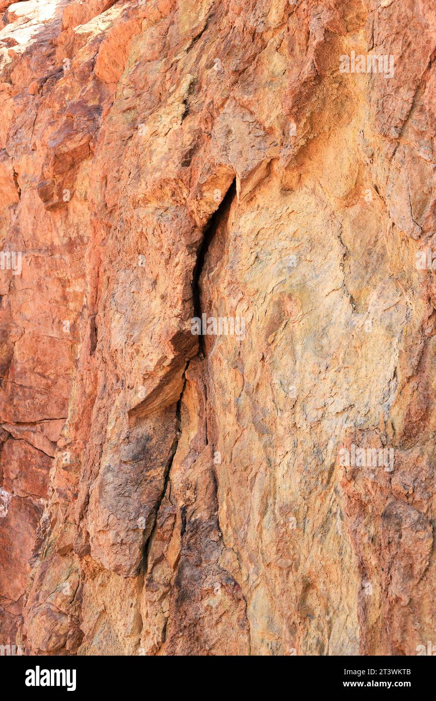 Colorful volcanic rock textures and minerals of a mountain in ...