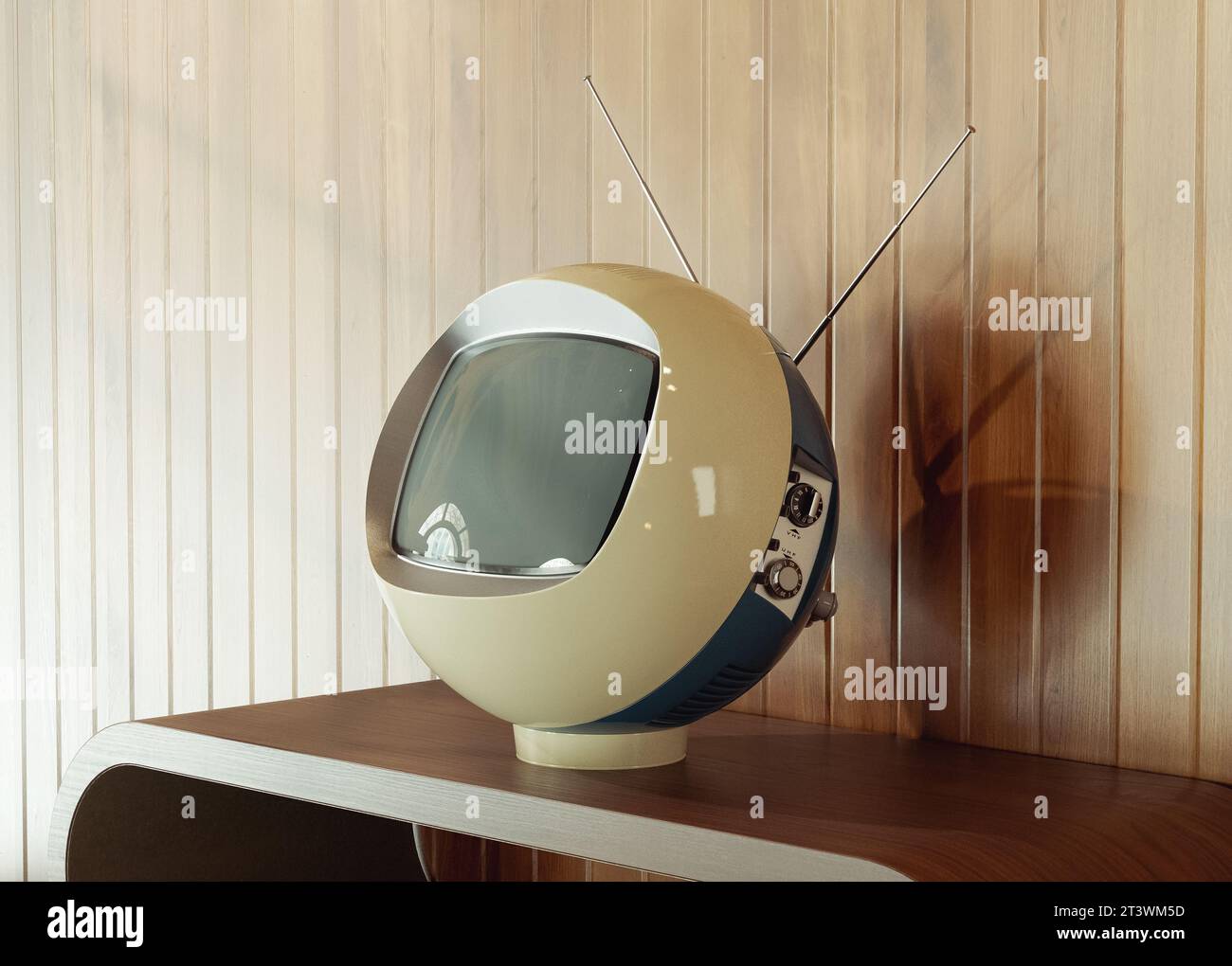 A sphere shaped vintage retro television from the futurism seventies on ...
