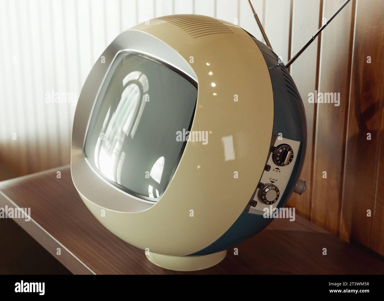 A sphere shaped vintage retro television from the futurism seventies on ...