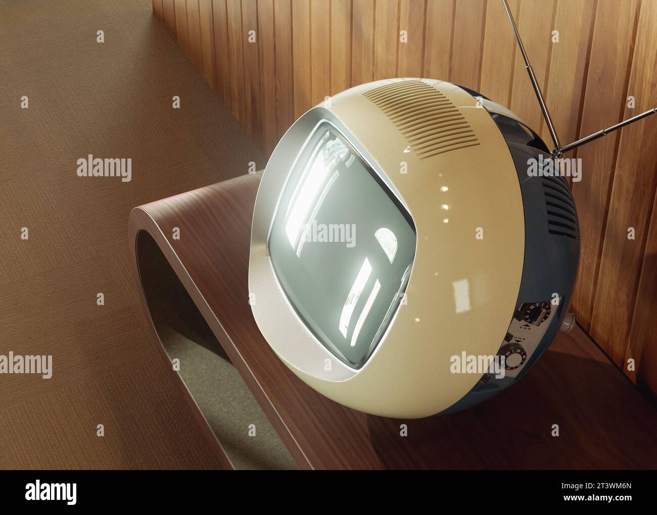 A sphere shaped vintage retro television from the futurism seventies on ...