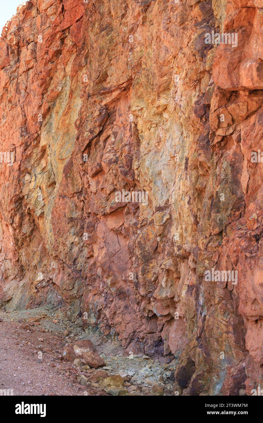 Colorful volcanic rock textures and minerals of a mountain in ...