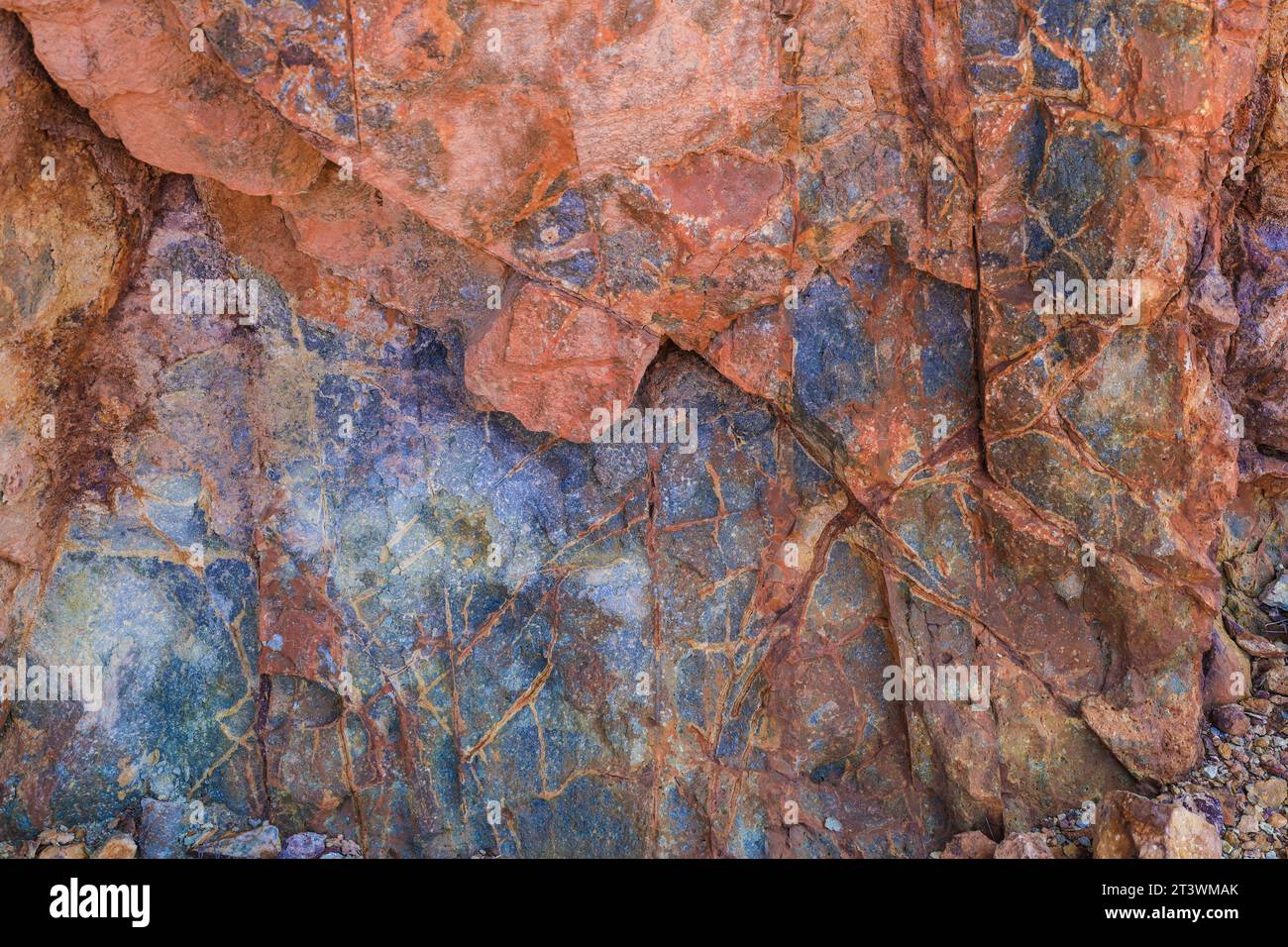 Colorful volcanic rock textures and minerals of a mountain in ...