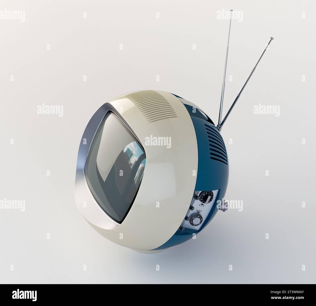A sphere shaped vintage futurism retro television from the seventies ...