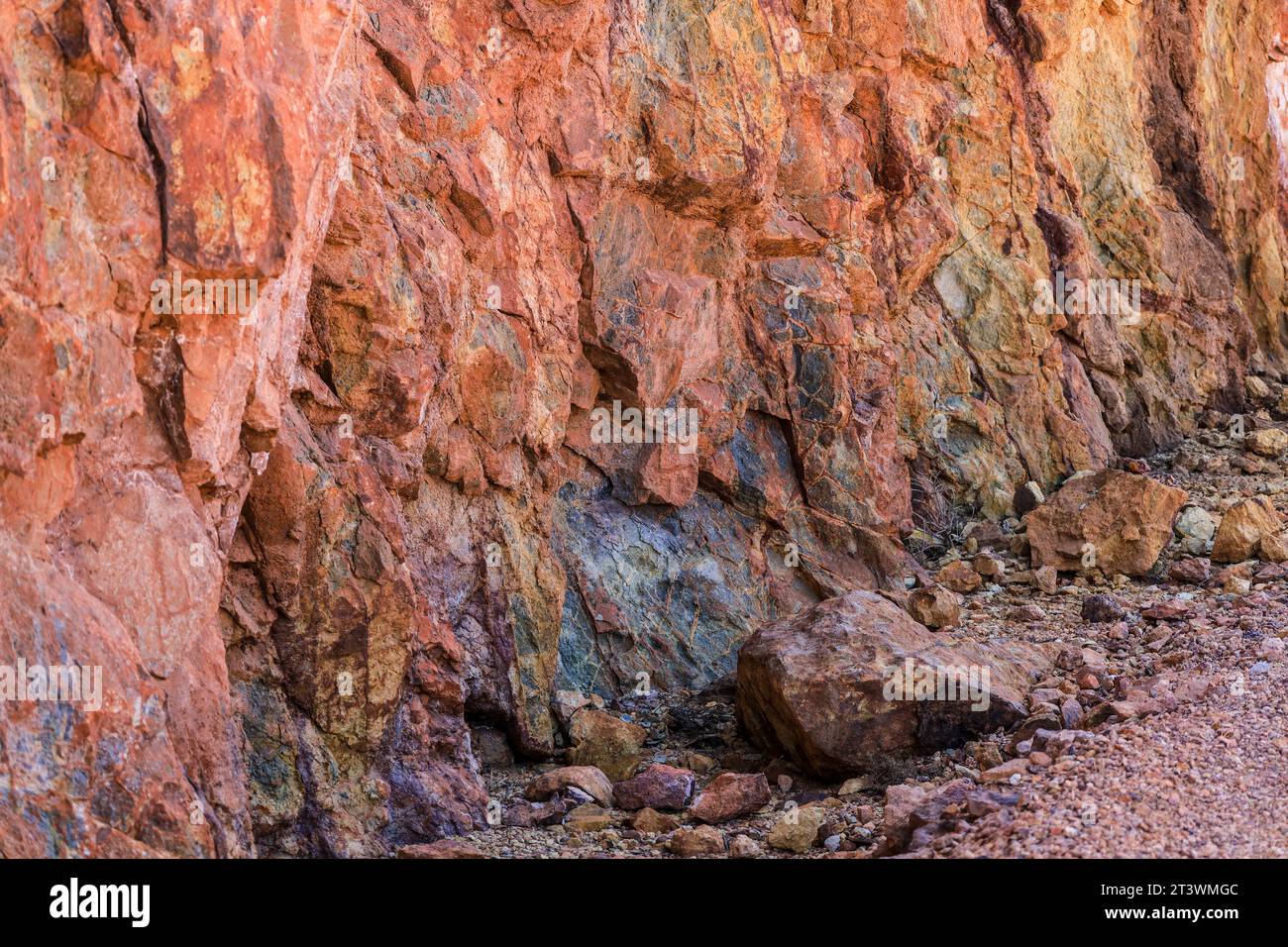 Colorful volcanic rock textures and minerals of a mountain in ...