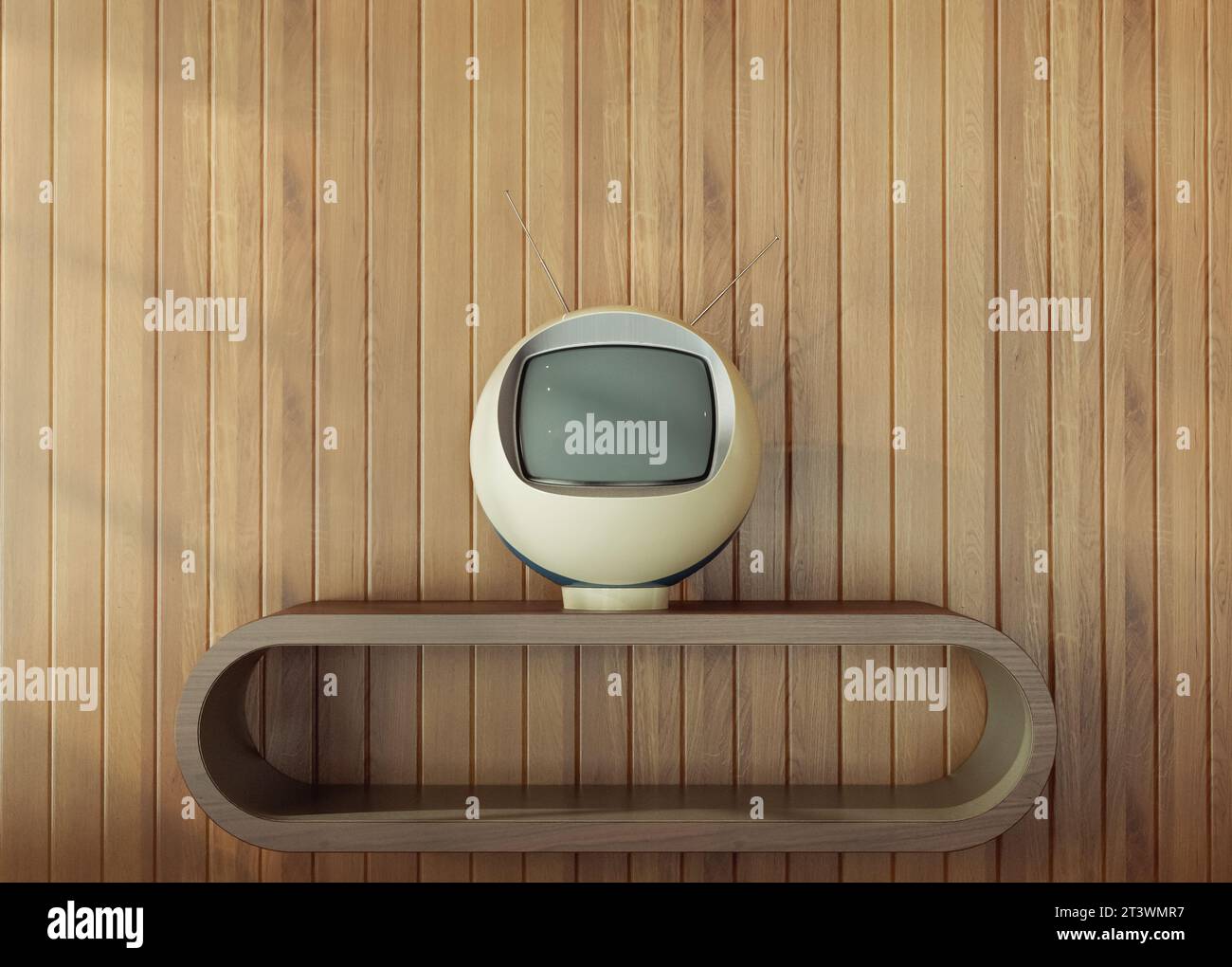 A sphere shaped vintage retro television from the futurism seventies on ...