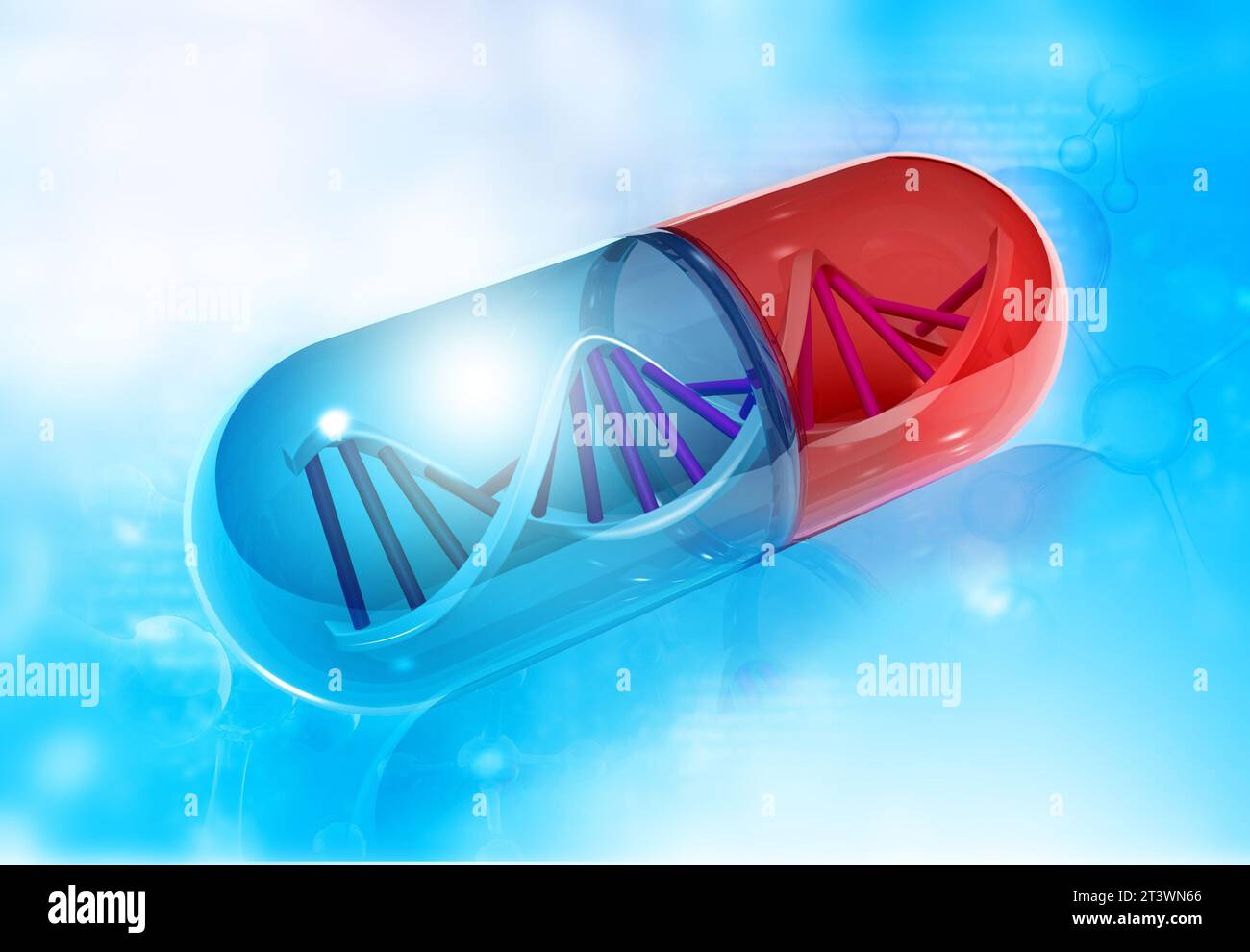 DNA inside a medical capsules. Genetic Medicine concept. 3d render ...