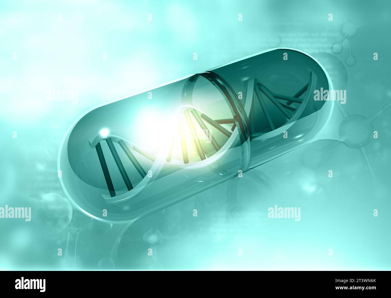 DNA inside a medical capsules. Genetic Medicine concept. 3d render ...