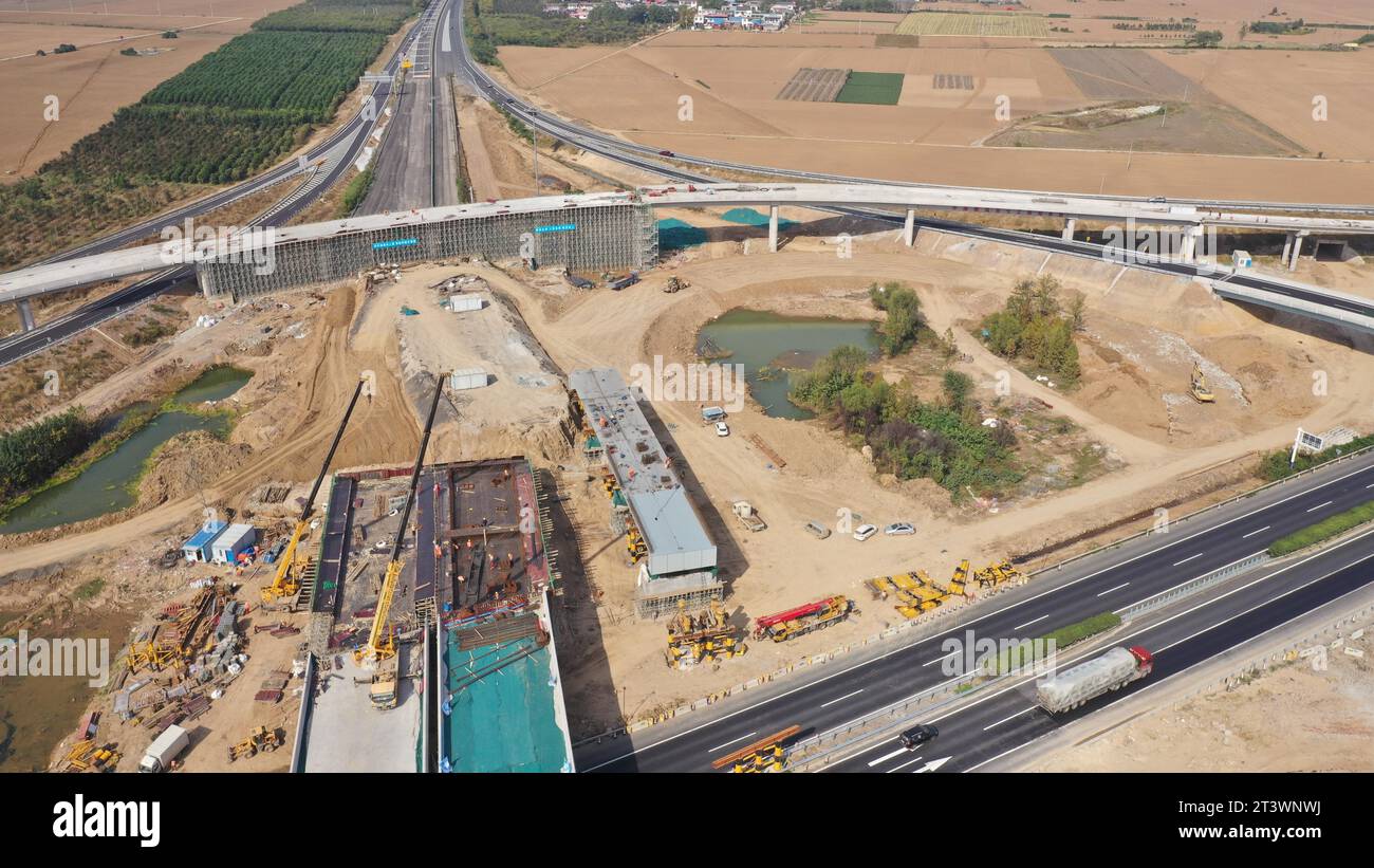 Aerial photo shows the construction site of Xuchang-Xinyang Expressway ...