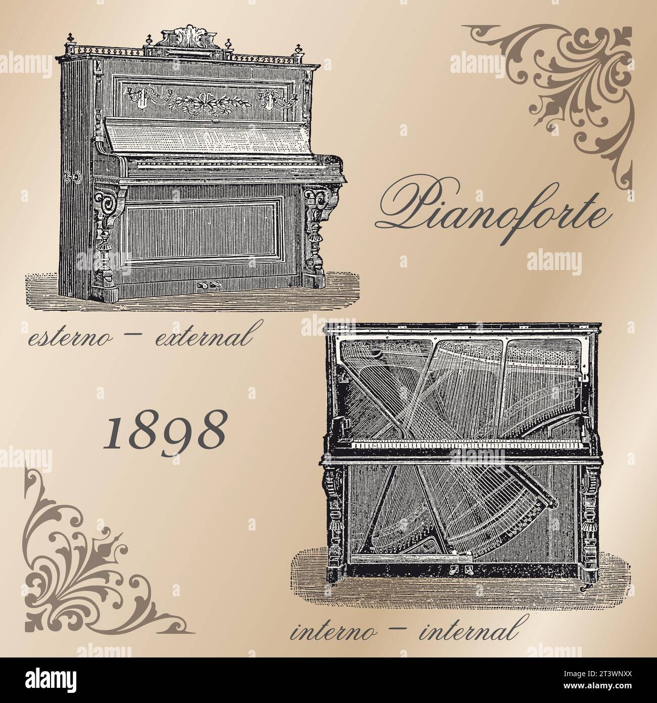 Grand piano 1898 music Italy Stock Photo - Alamy