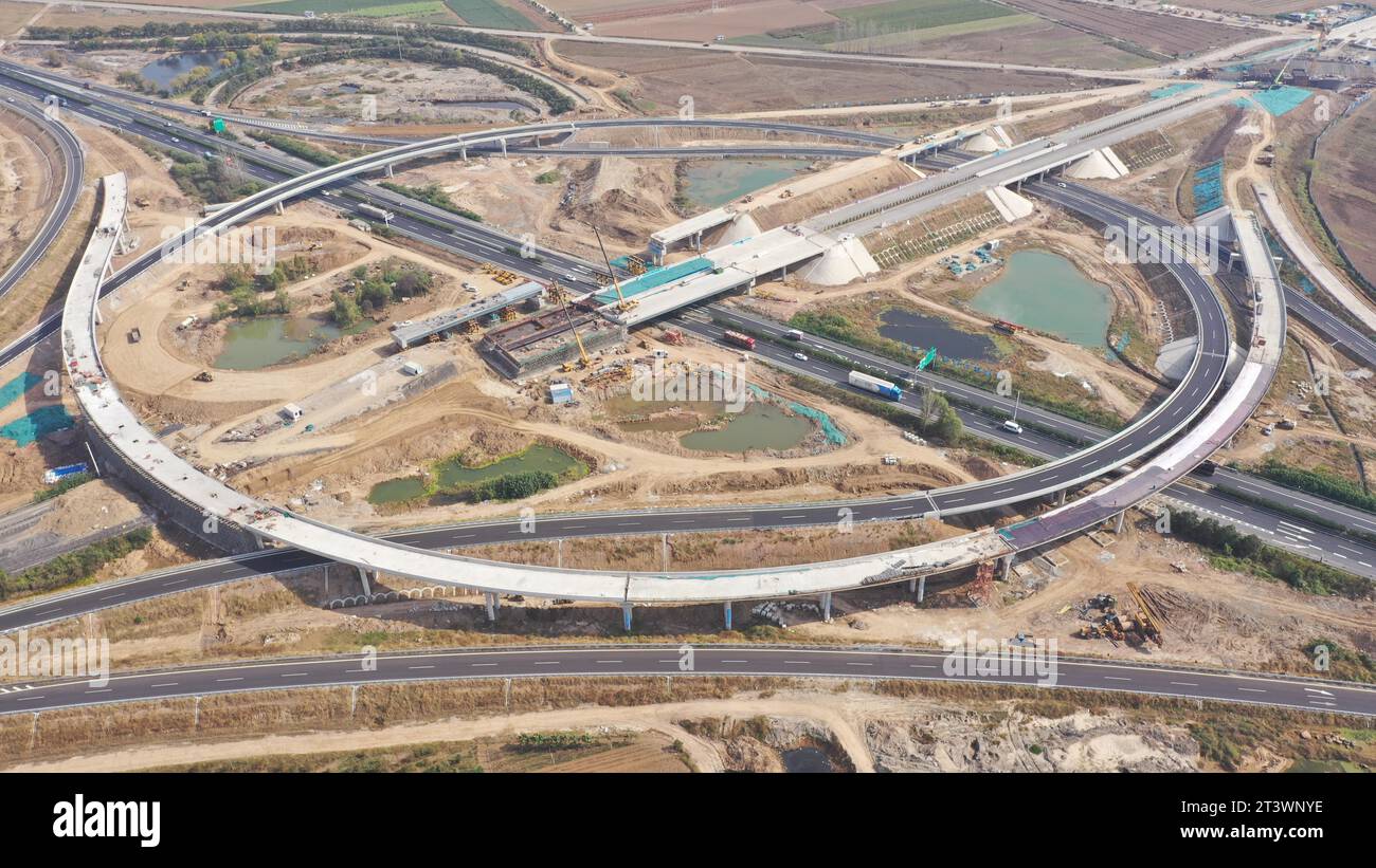Aerial photo shows the construction site of Xuchang-Xinyang Expressway ...
