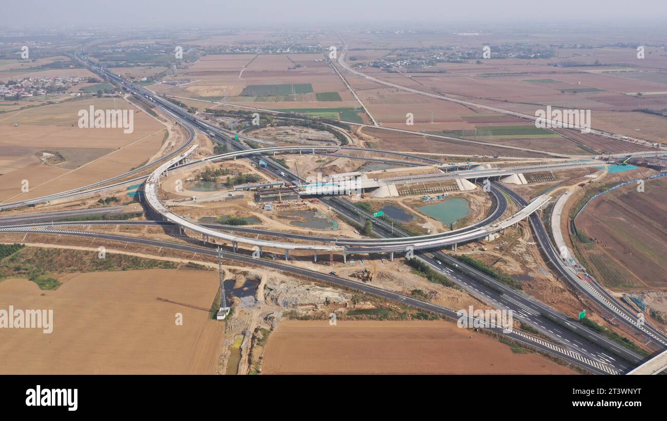 Aerial photo shows the construction site of Xuchang-Xinyang Expressway ...