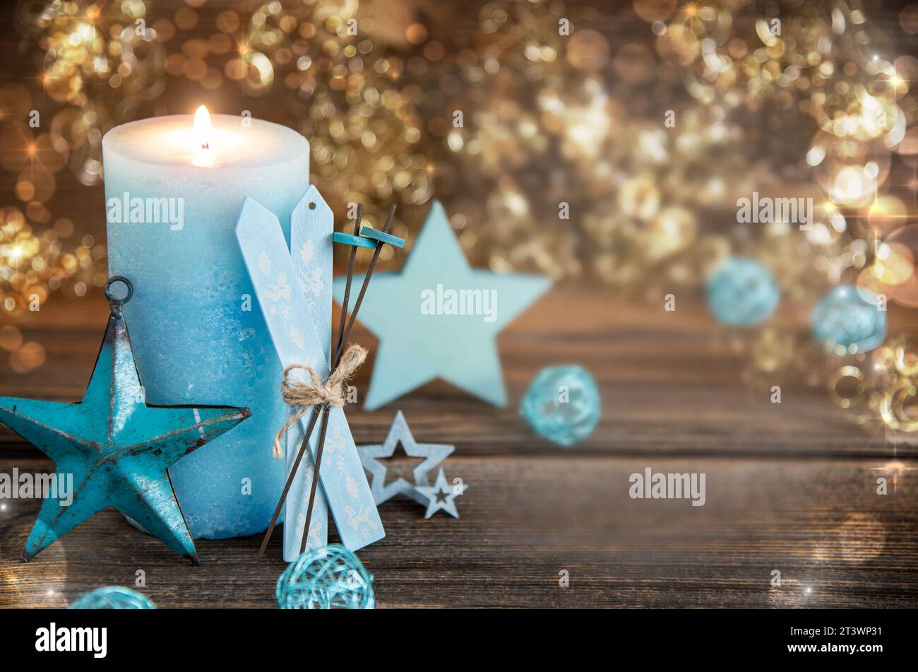 Background With Turquoise Christmas Decor Stock Photo - Alamy