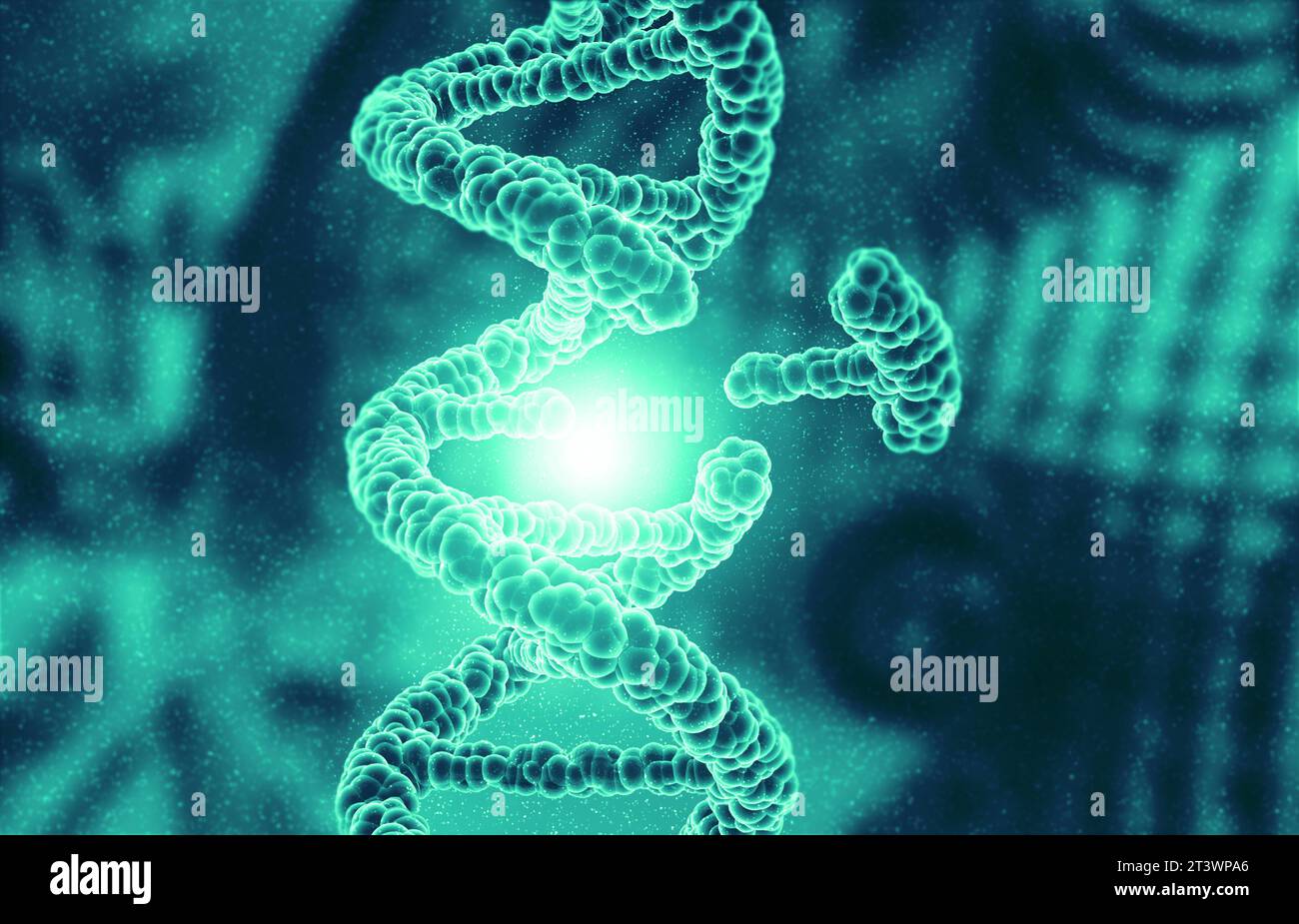 Genetic engineering with DNA on green background. 3d render Stock Photo ...