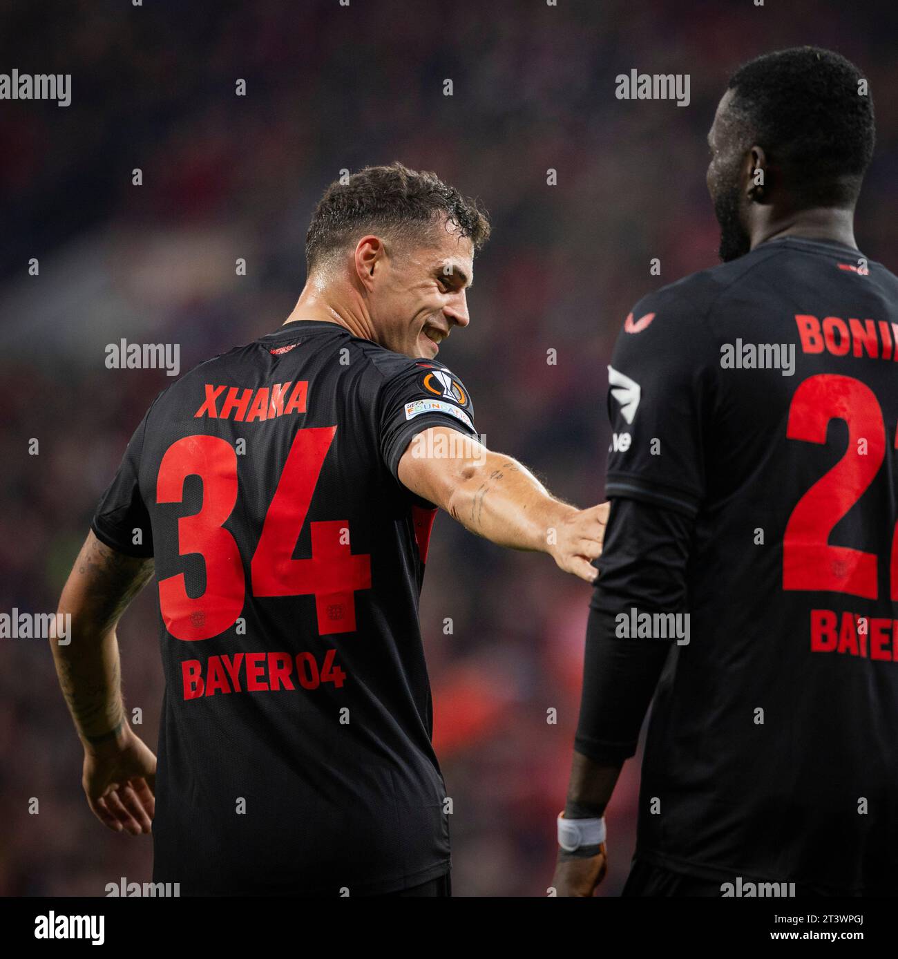 Leverkusen, Germany. 26th Oct 2023. Granit Xhaka (Leverkusen), Victor ...