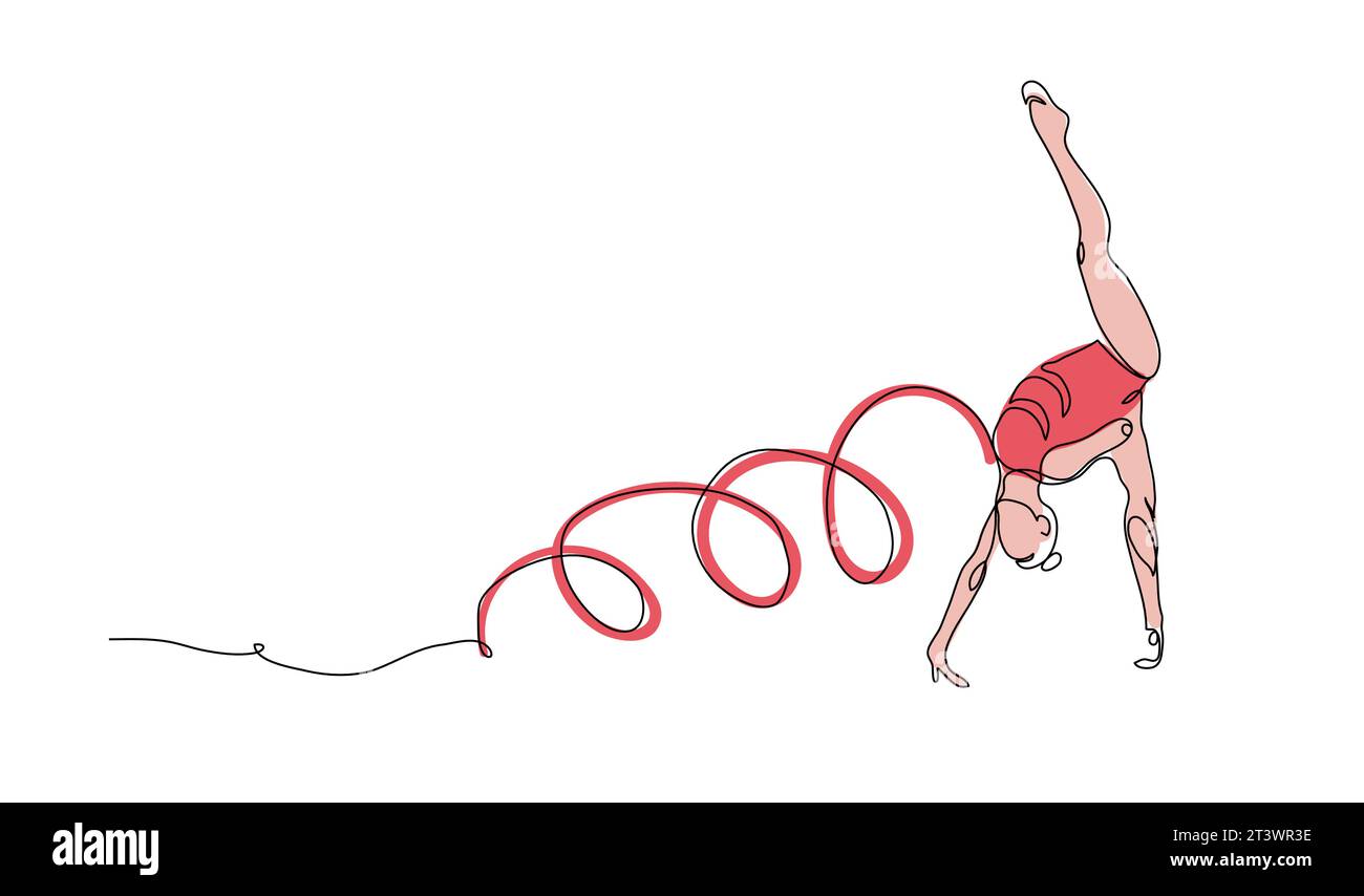 Rhythmic gymnastics. Woman with ribbon. One continuous line art drawing ...