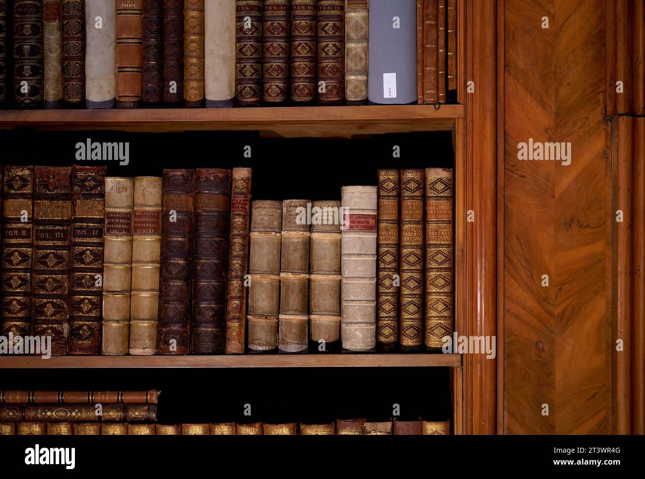 Vienna, Austria: Old bookcase with the leather-bound book covers in ...