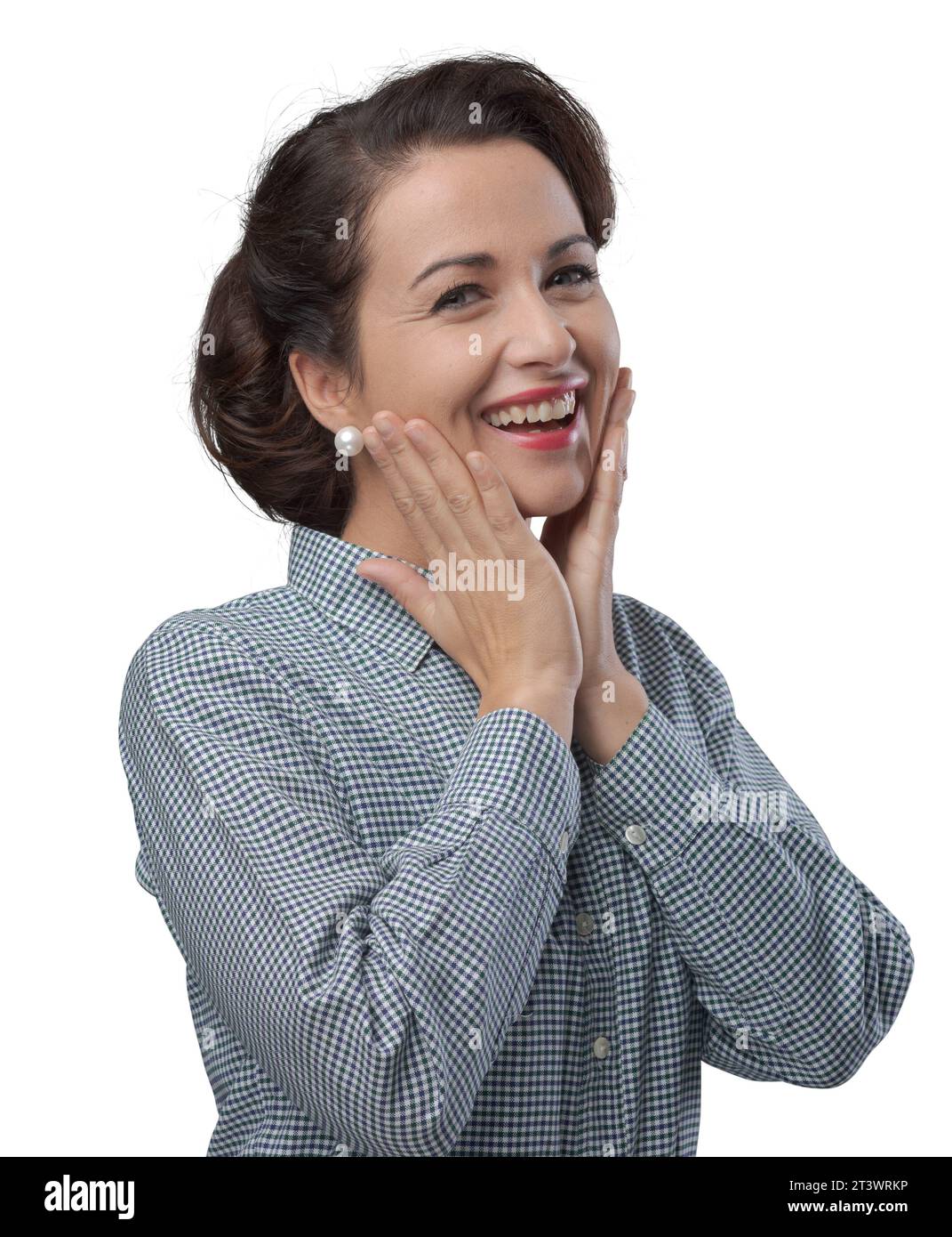 Cheerful 1950s woman feeling awesome and full of energy Stock Photo - Alamy
