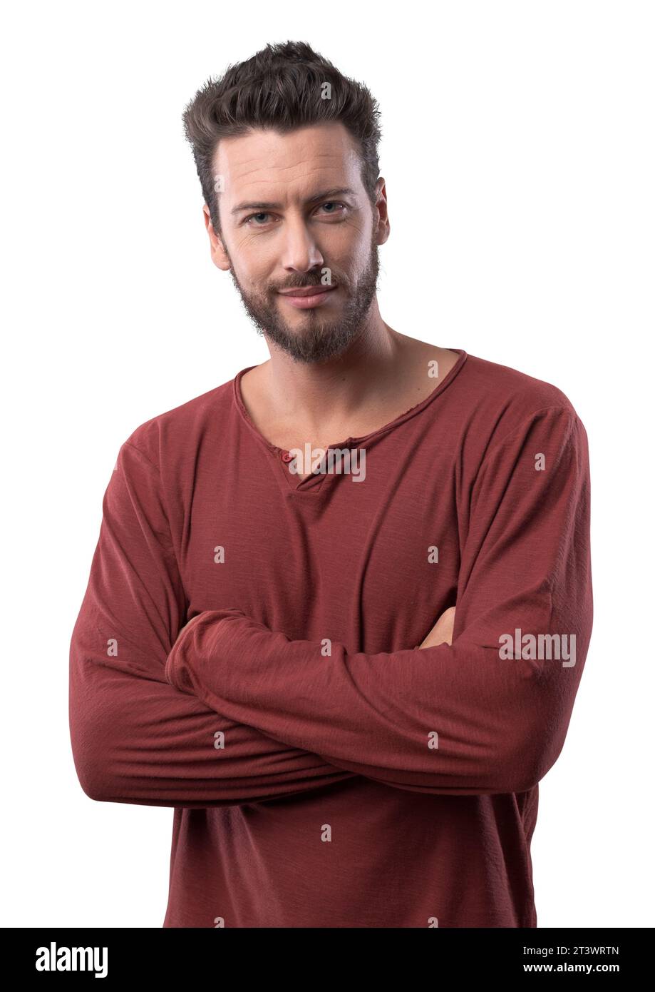 Confident attractive man smiling and posing on white background Stock ...