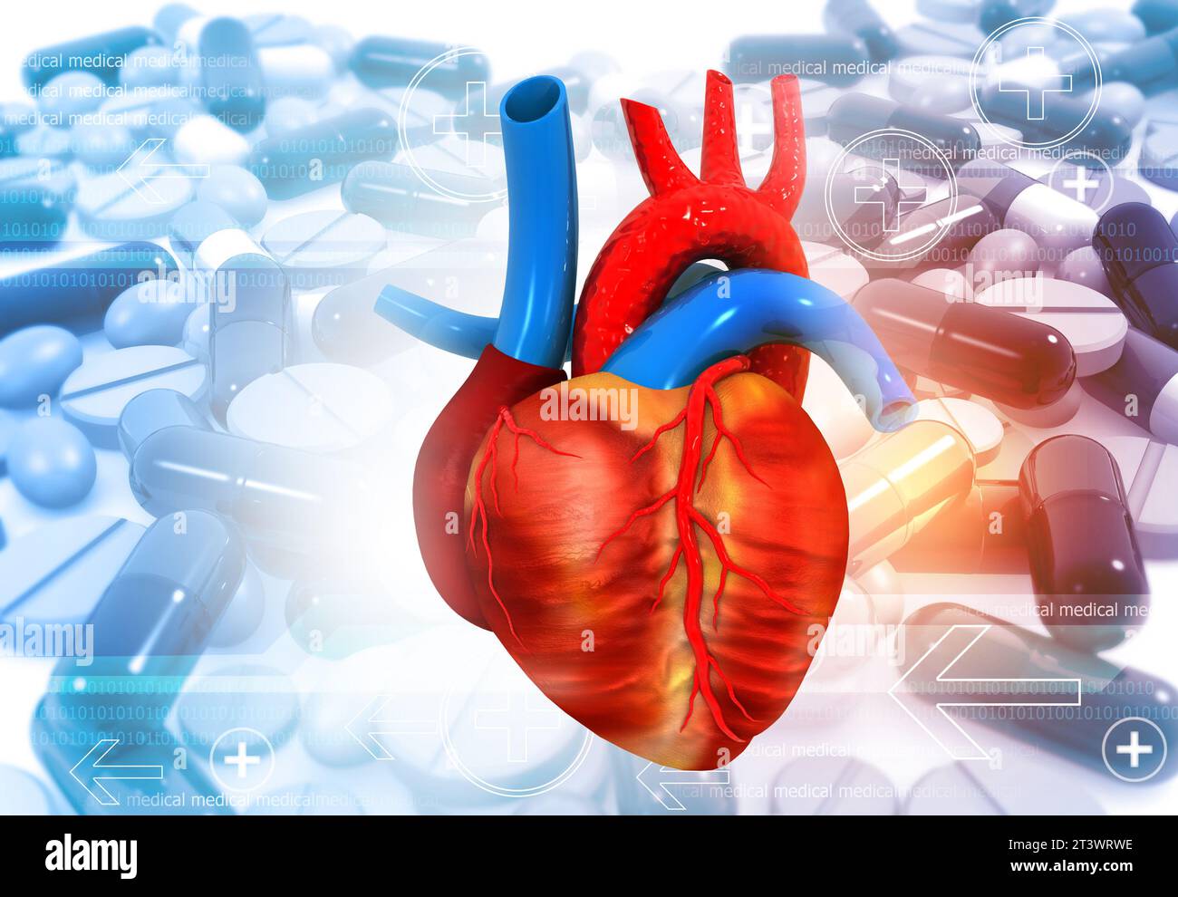 Human heart on medical pills. 3d illustration Stock Photo - Alamy