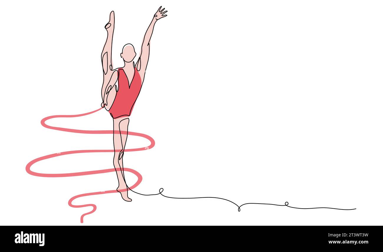 Rhythmic gymnastics. Woman with ribbon. One continuous line art drawing ...