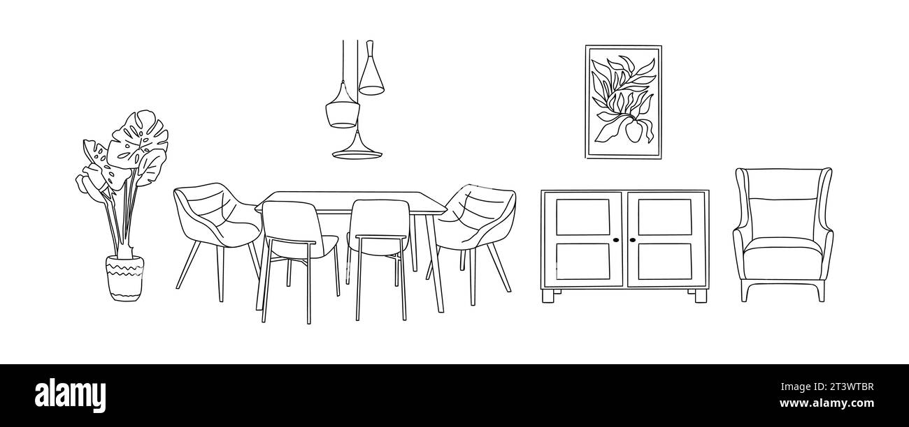 Set of elegant modern dining room furniture vector Stock Vector Image ...