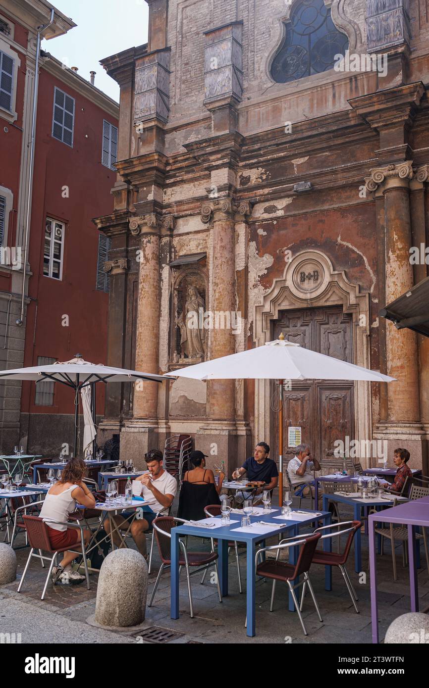 Tables for Aperitifs and Food in front of the Baroque-style Church of ...