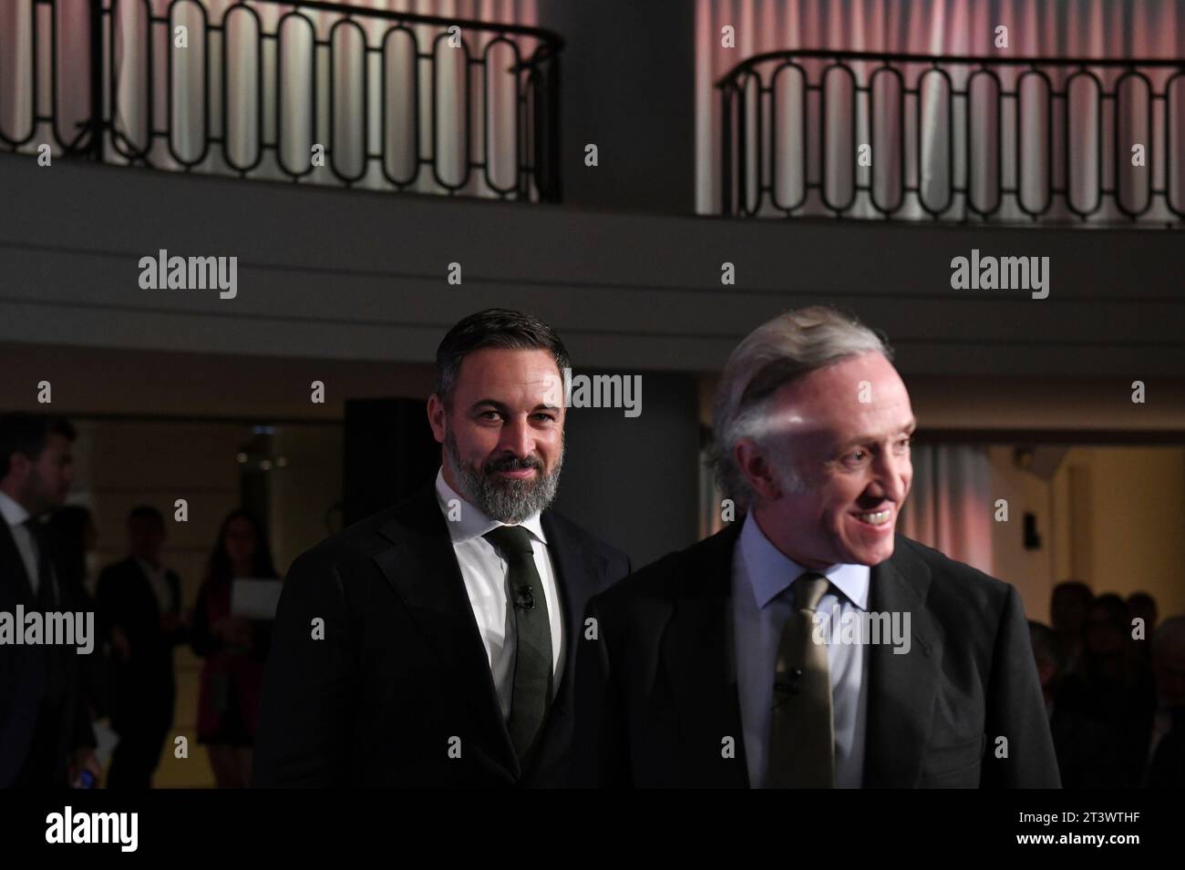 The leader of Vox, Santiago Abascal (left), participates in the ...
