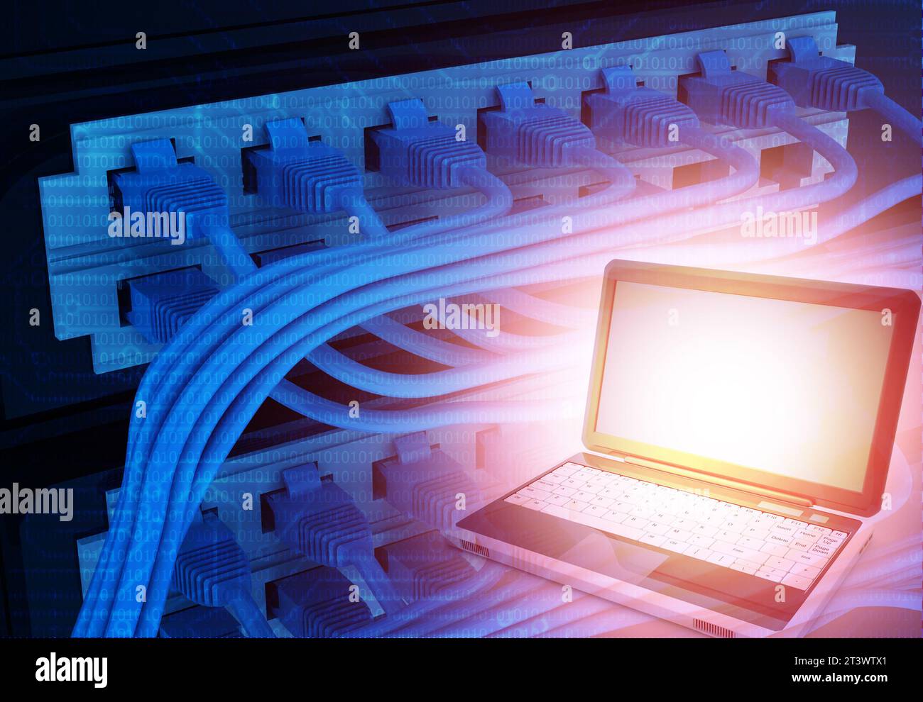 Network connections in server rooms. 3d illustration Stock Photo - Alamy