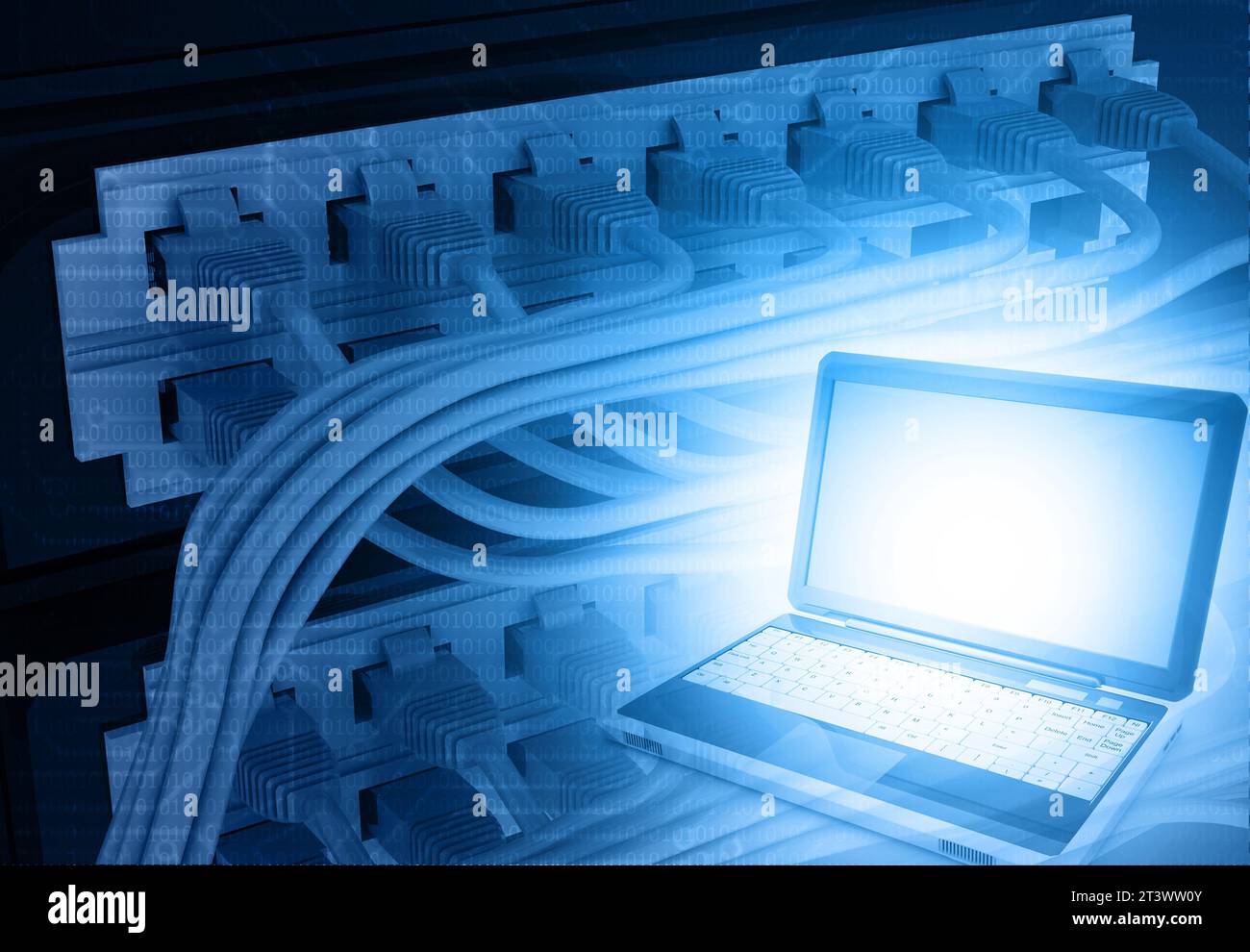 Network connections in server rooms. 3d illustration Stock Photo - Alamy