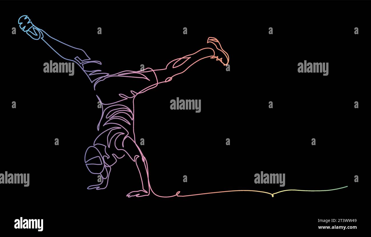 Break dance, street dance vector illustration. One continuous line art ...