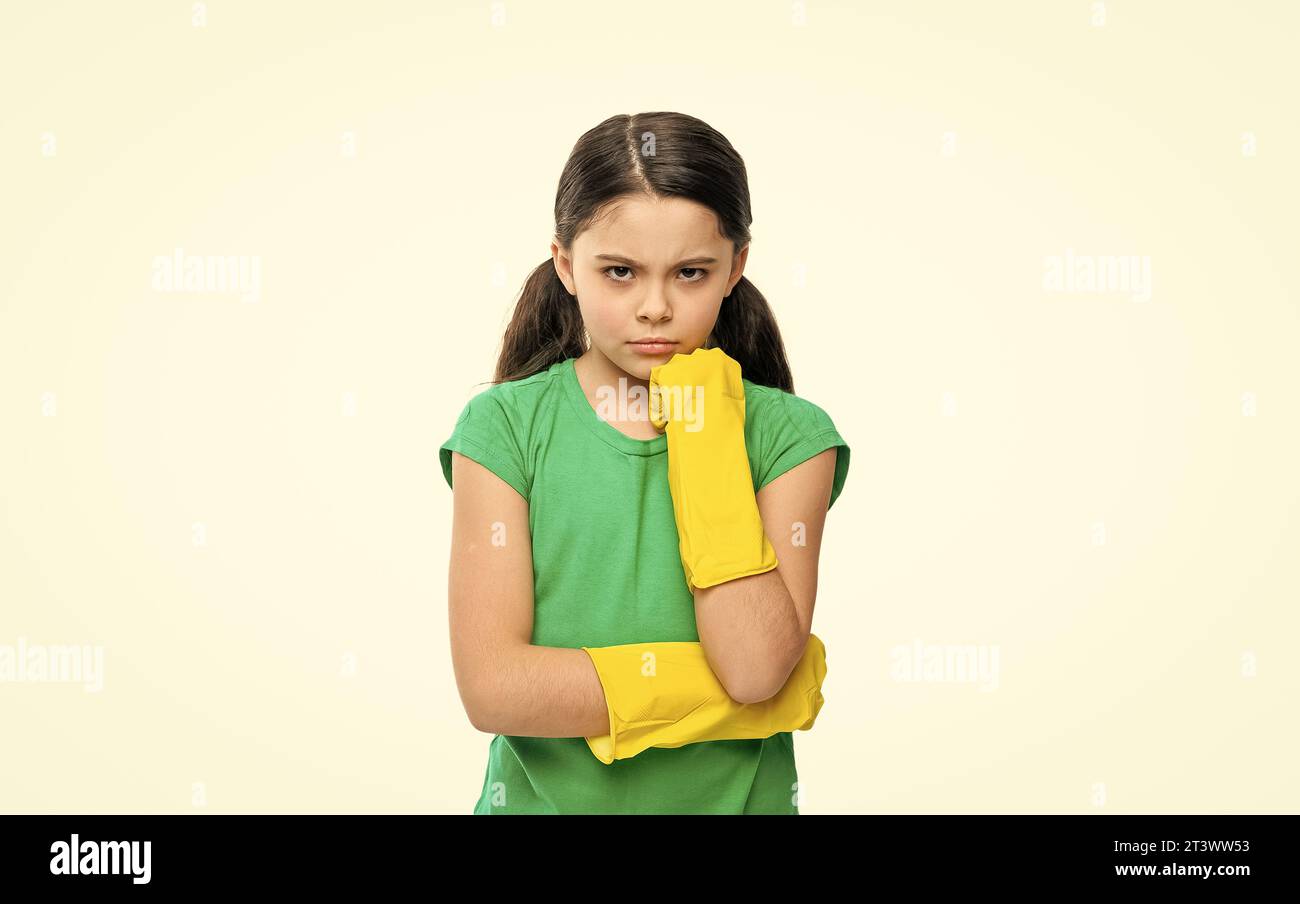 upset girl cleaner housekeeping on background. photo of girl cleaner ...