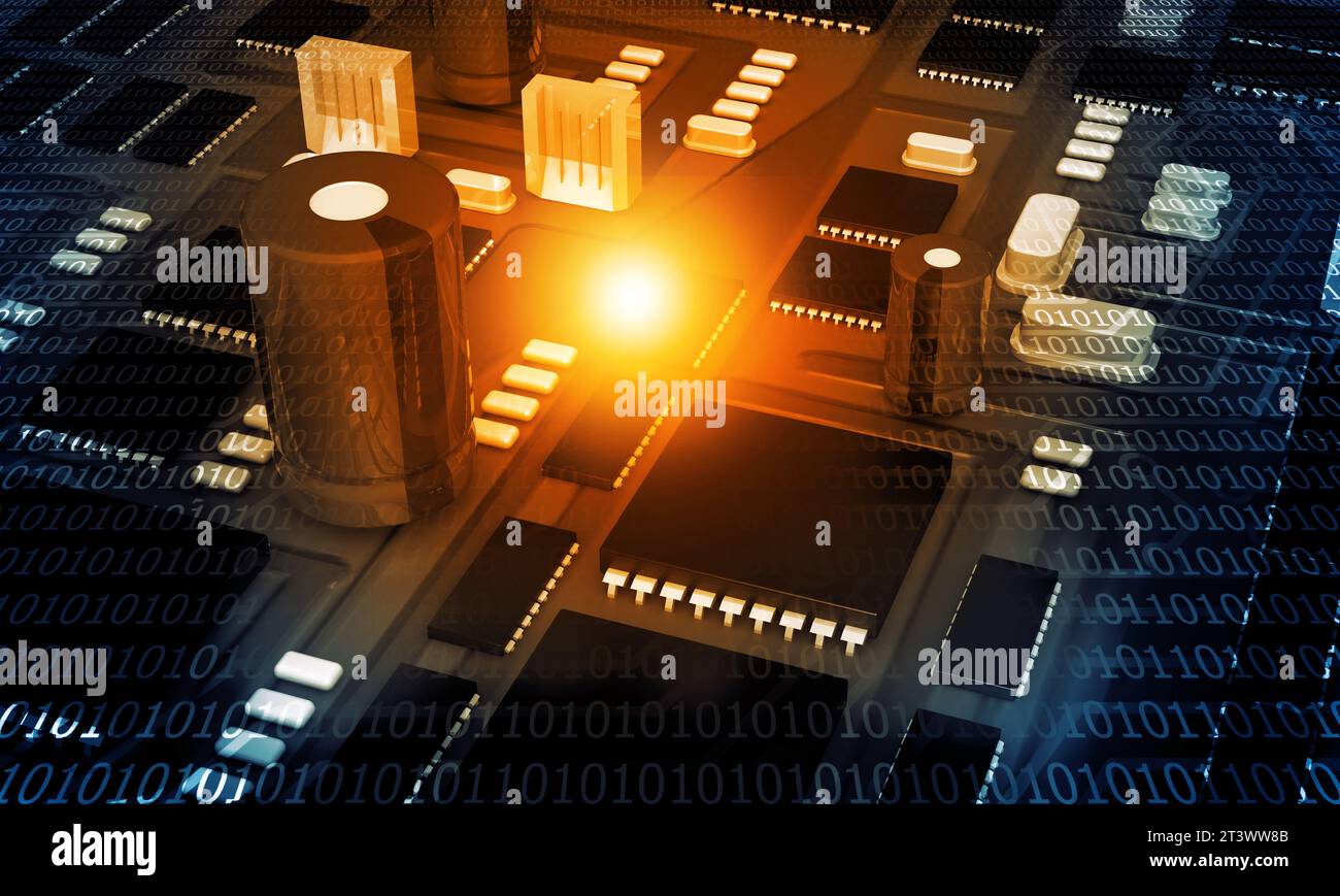 Central Computer Processors concept. Motherboard. 3d illustration Stock ...