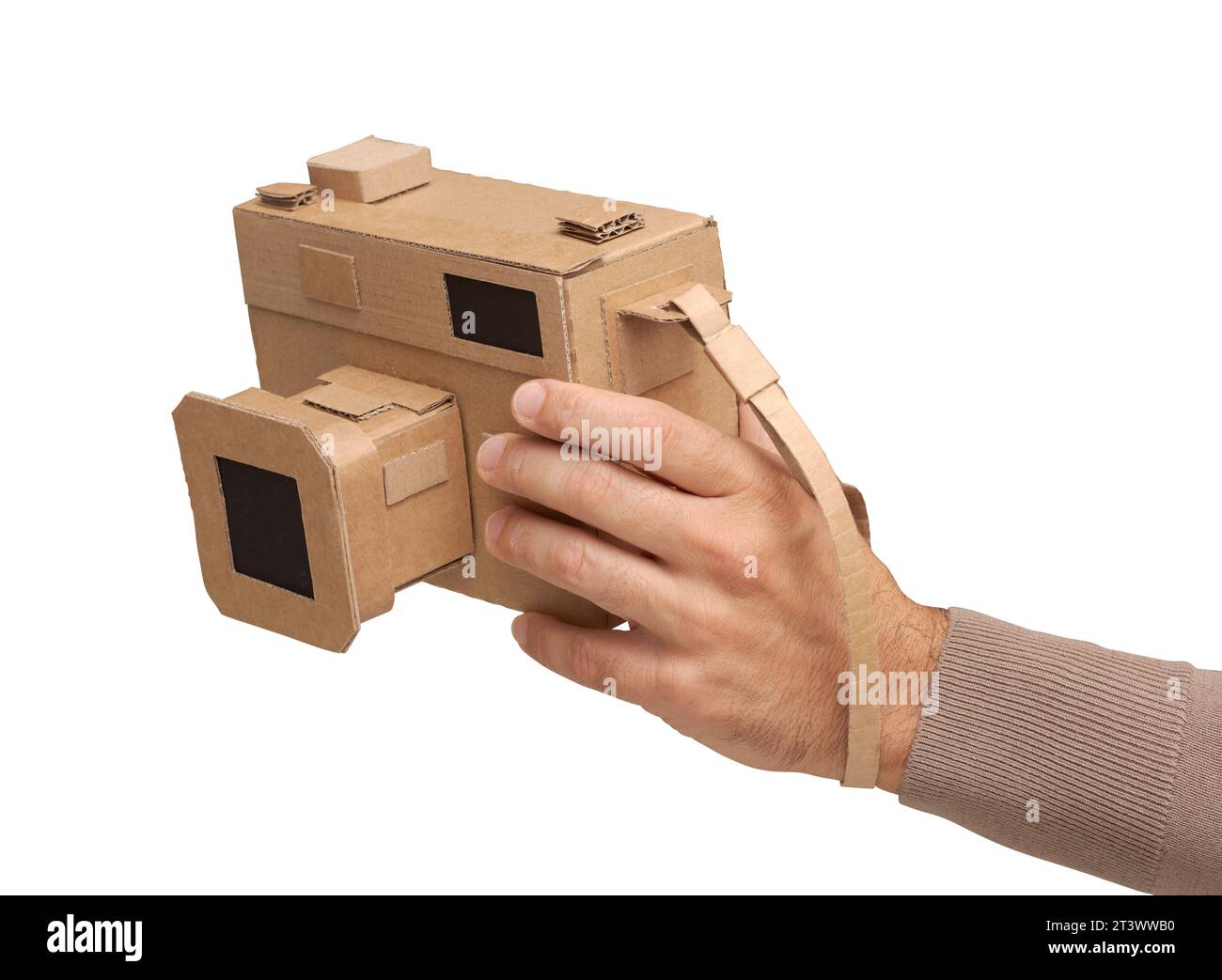 Photographer holding an handmade cardboard camera, crafts and ...
