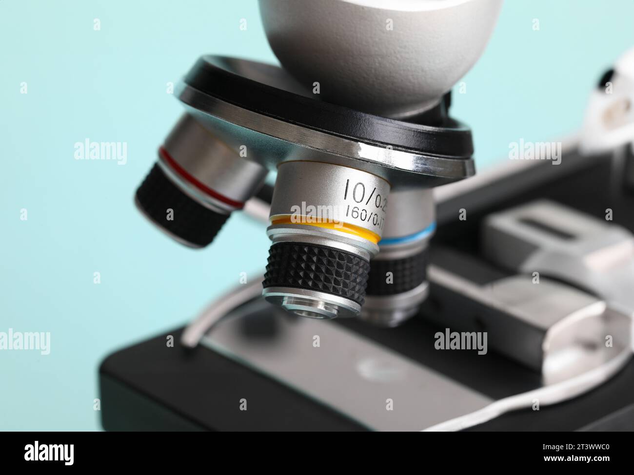 Chemistry microscope on modern blue background Stock Photo - Alamy