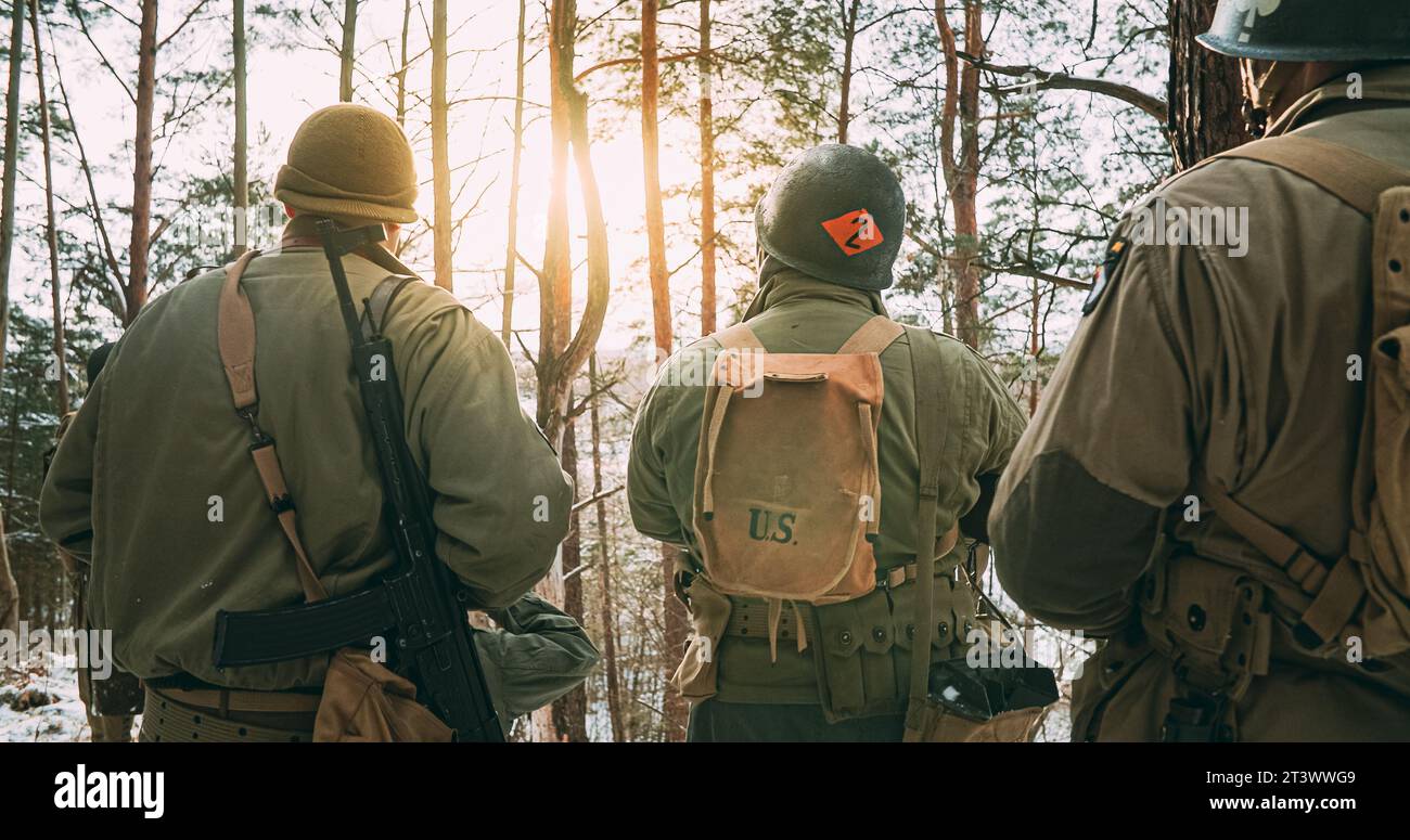 Back View On Re-enactors Dressed As American Infantry Soldier Watch For ...