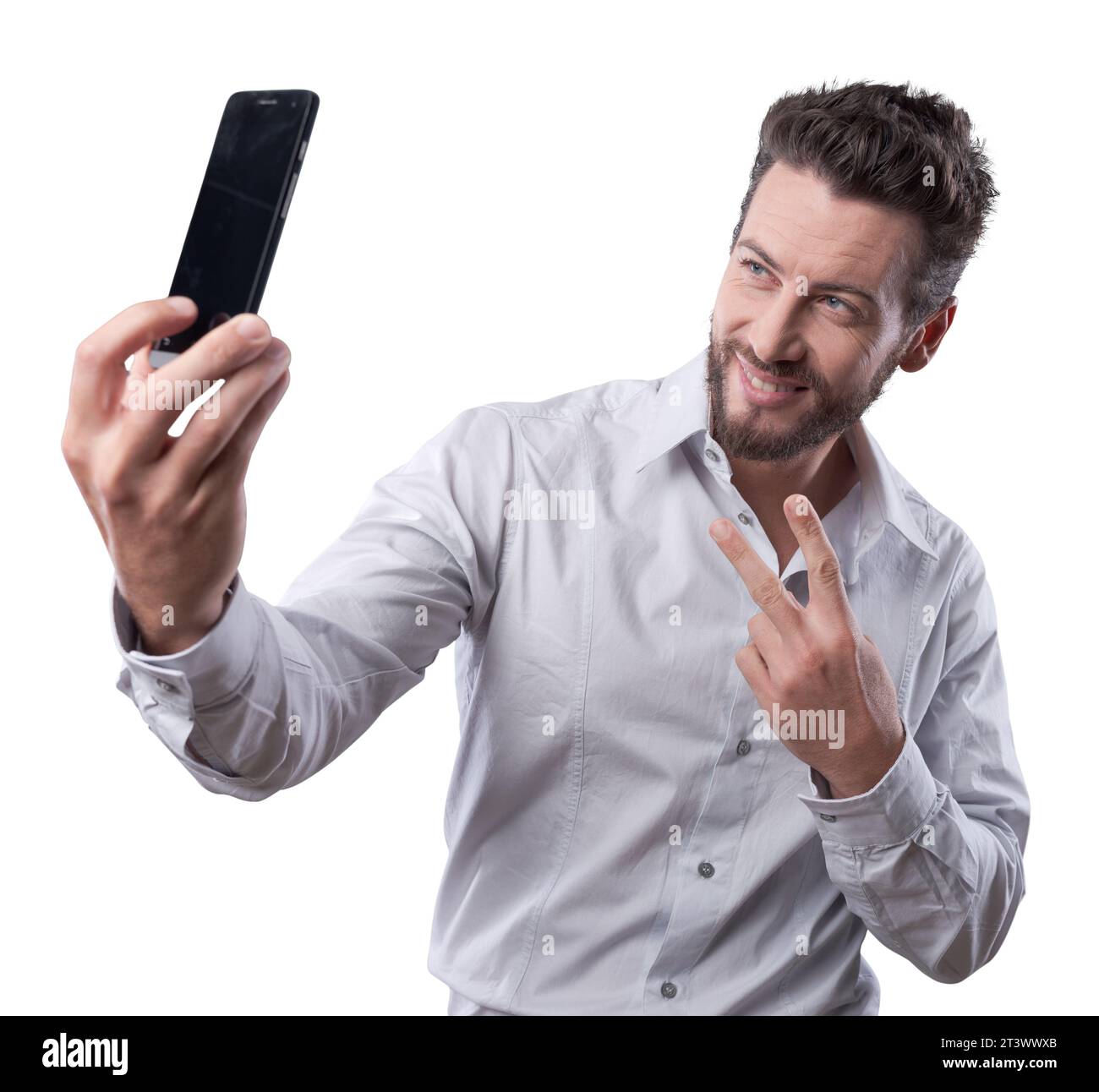 Cool handsome man taking self portraits with his smartphone Stock Photo ...