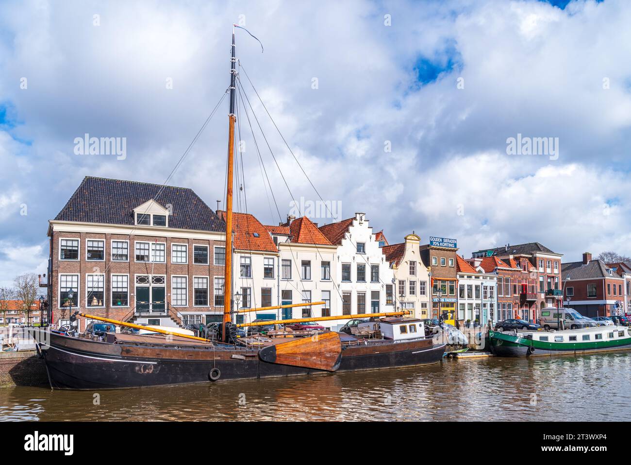ZWOLLE, NETHERLANDS - MARCH 14, 2021: Old boats and barges in front of ...