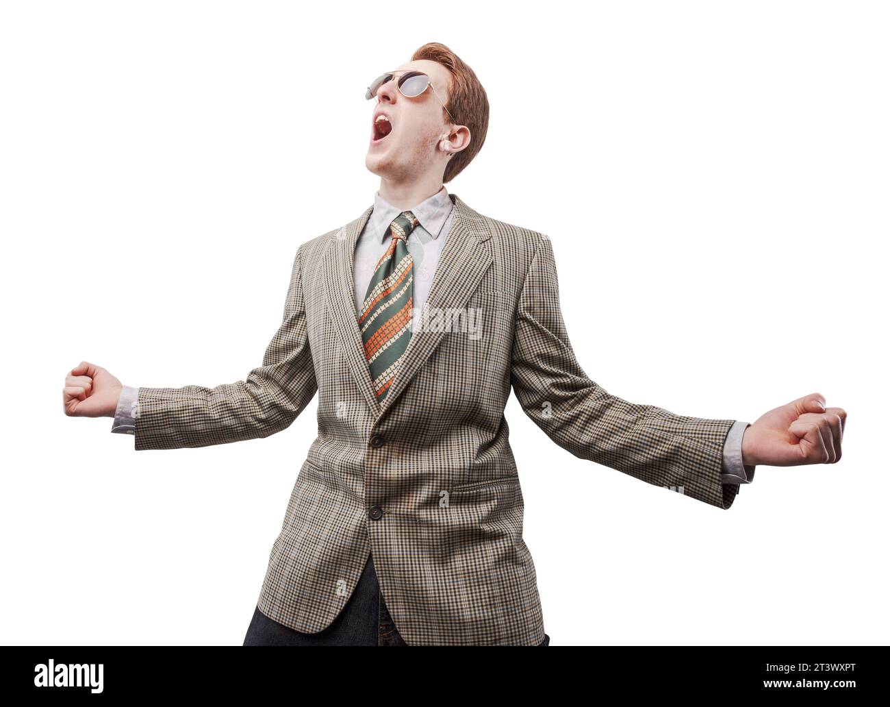 Cool nerd funny guy with sunglasses dancing and posing Stock Photo - Alamy
