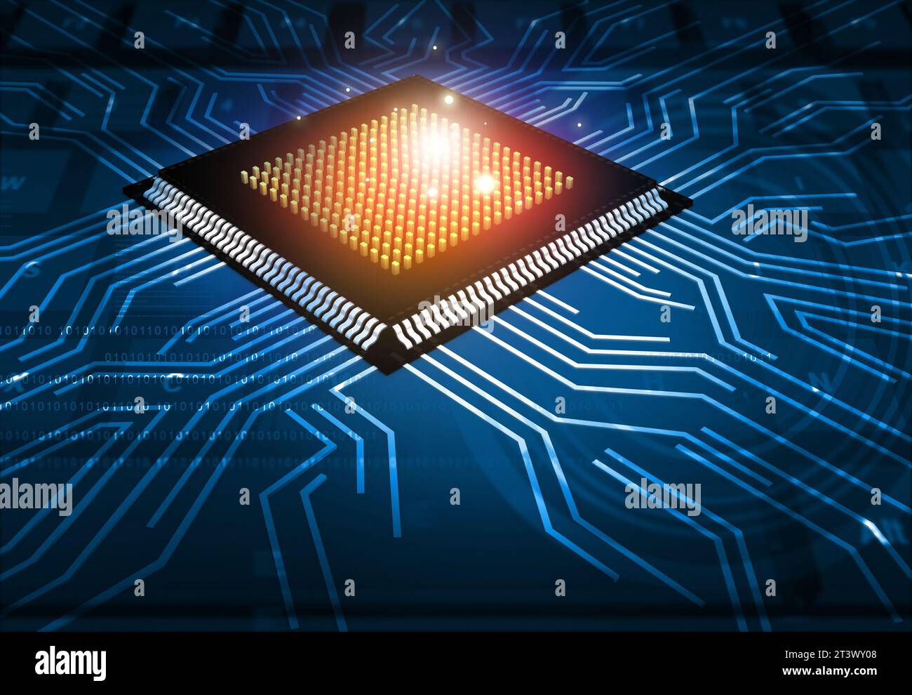 Modern computer processor with circuit board.technology background. 3d ...