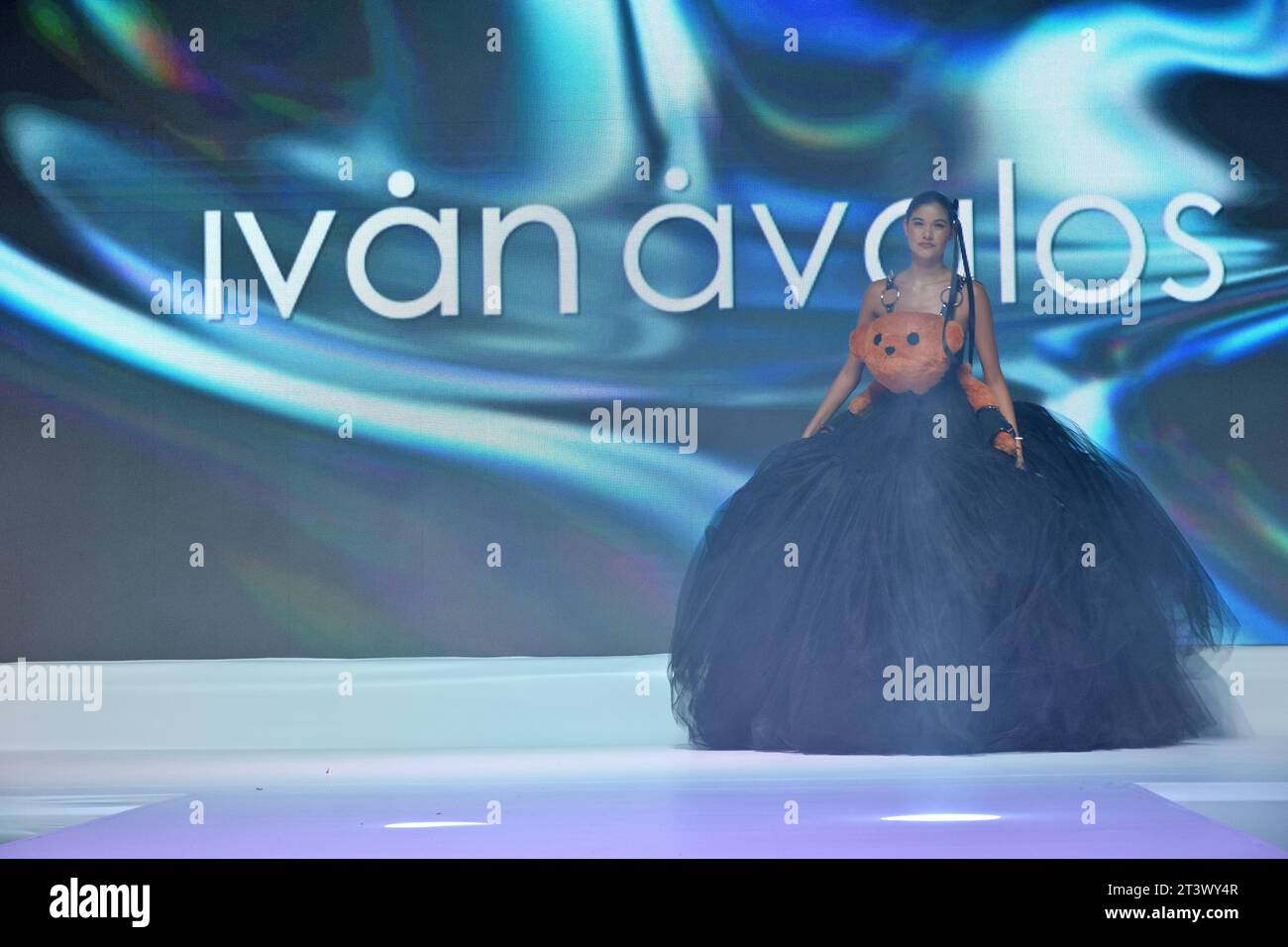 LEON, MEXICO. OCT. 26. A model walks the runway during the Ivan Avalos show as part of ANPIC 62 ...