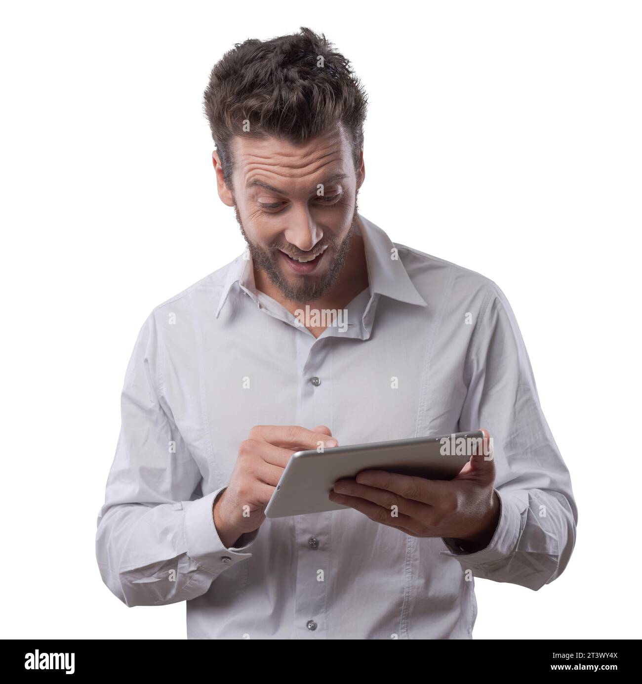 Businessman excited results on tablet hi-res stock photography and ...