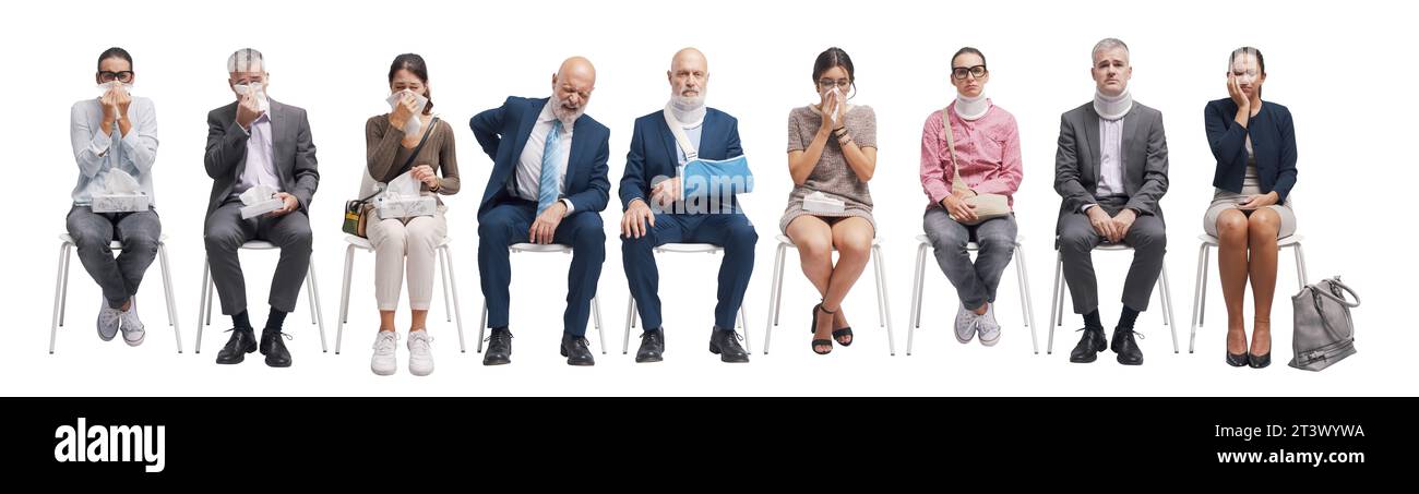 Diverse patients sitting on a chair and waiting for a medical ...