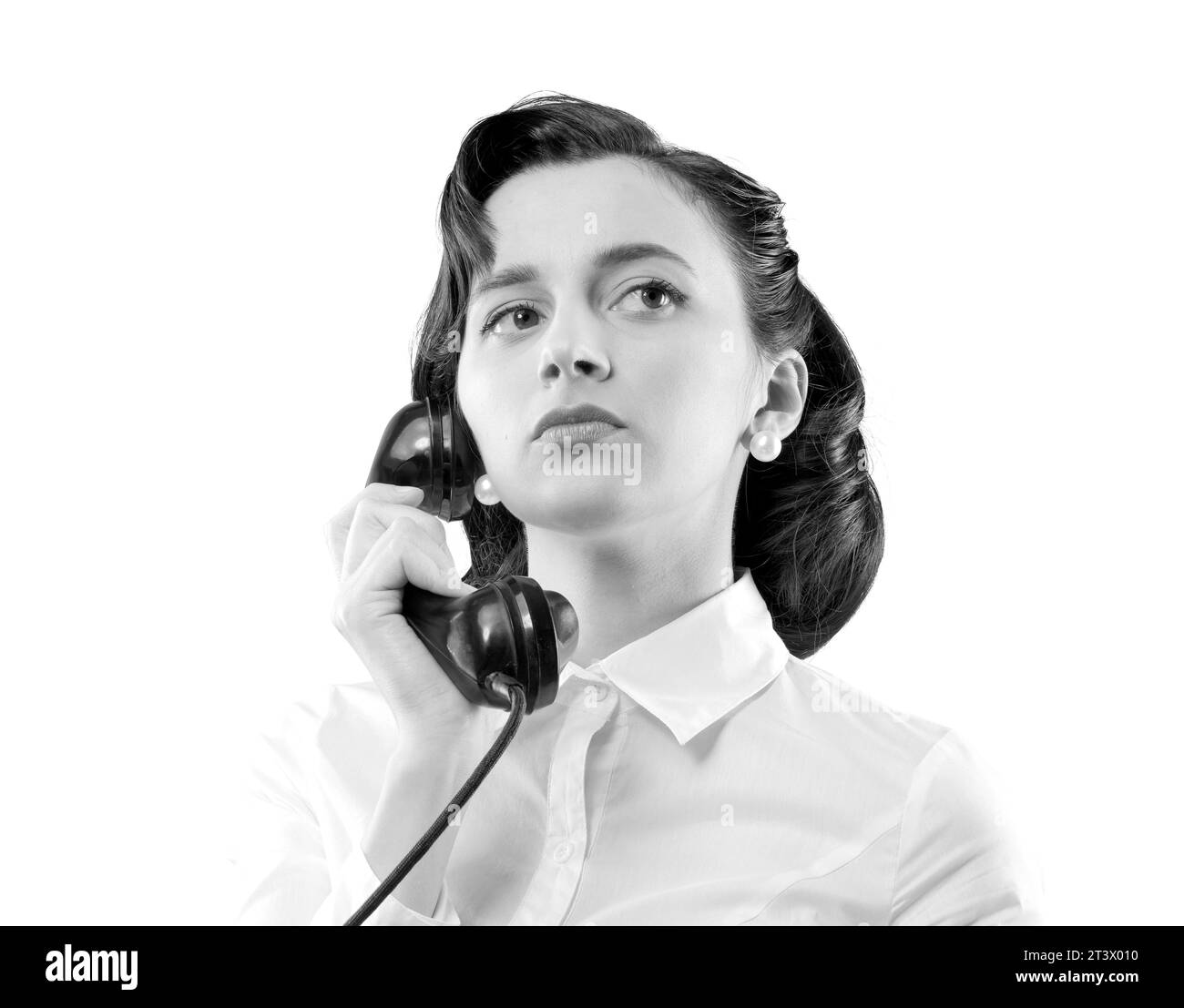 People talking on phone Black and White Stock Photos & Images - Alamy