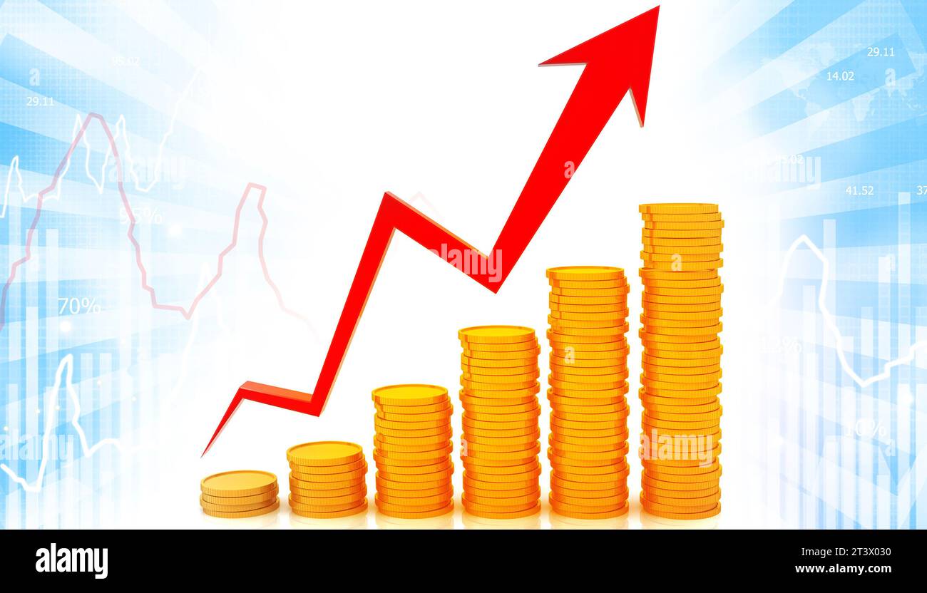 Gold coins graph on business background. 3d illustration Stock Photo ...