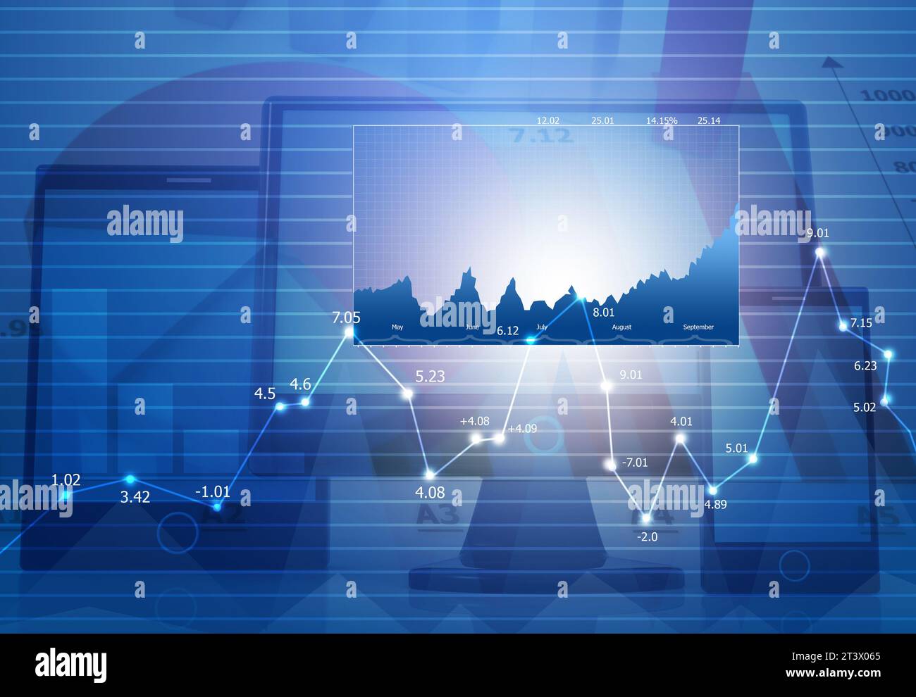 Digital graph chart of stock market and exchange. 3d illustration Stock ...