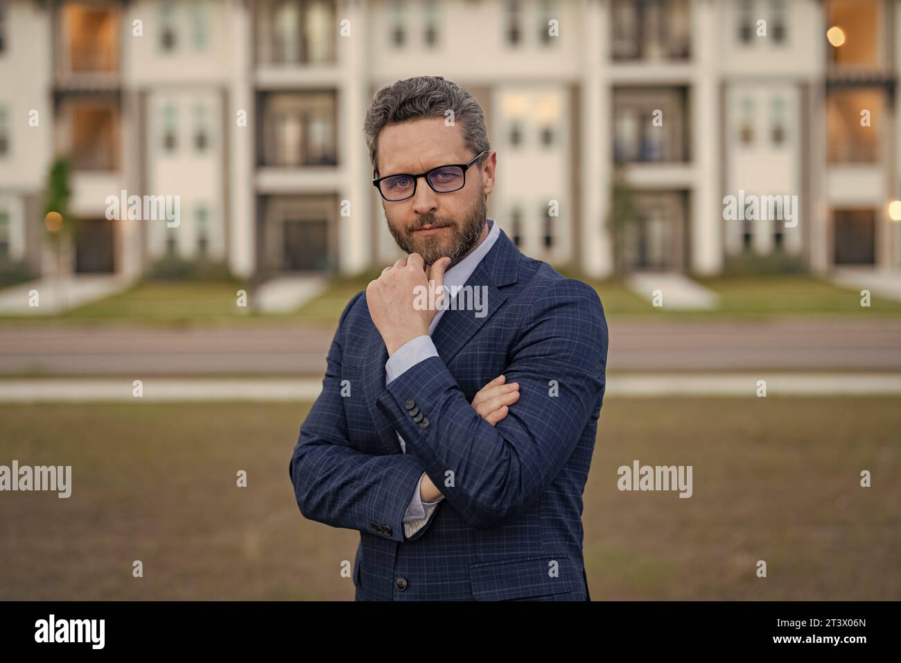 salesman at the house. salesman in the suit. salesman outdoor. photo of ...